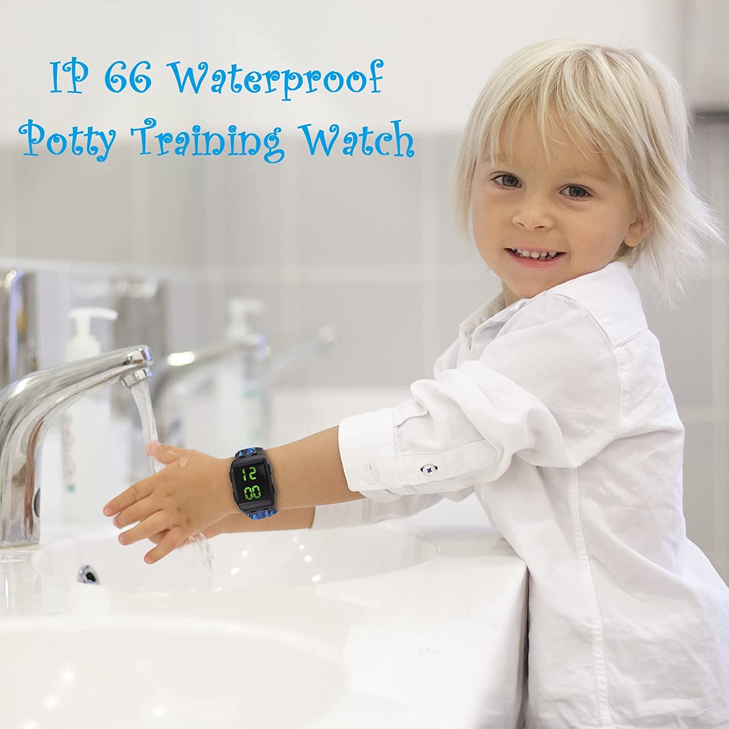 Potty Training Timer Watch, Haydyson Potty Training Toilet with Musical and Vibration Interval Reminders, Water Resistant, Rechargeable Toddler Toilet Training Aid (Bule)