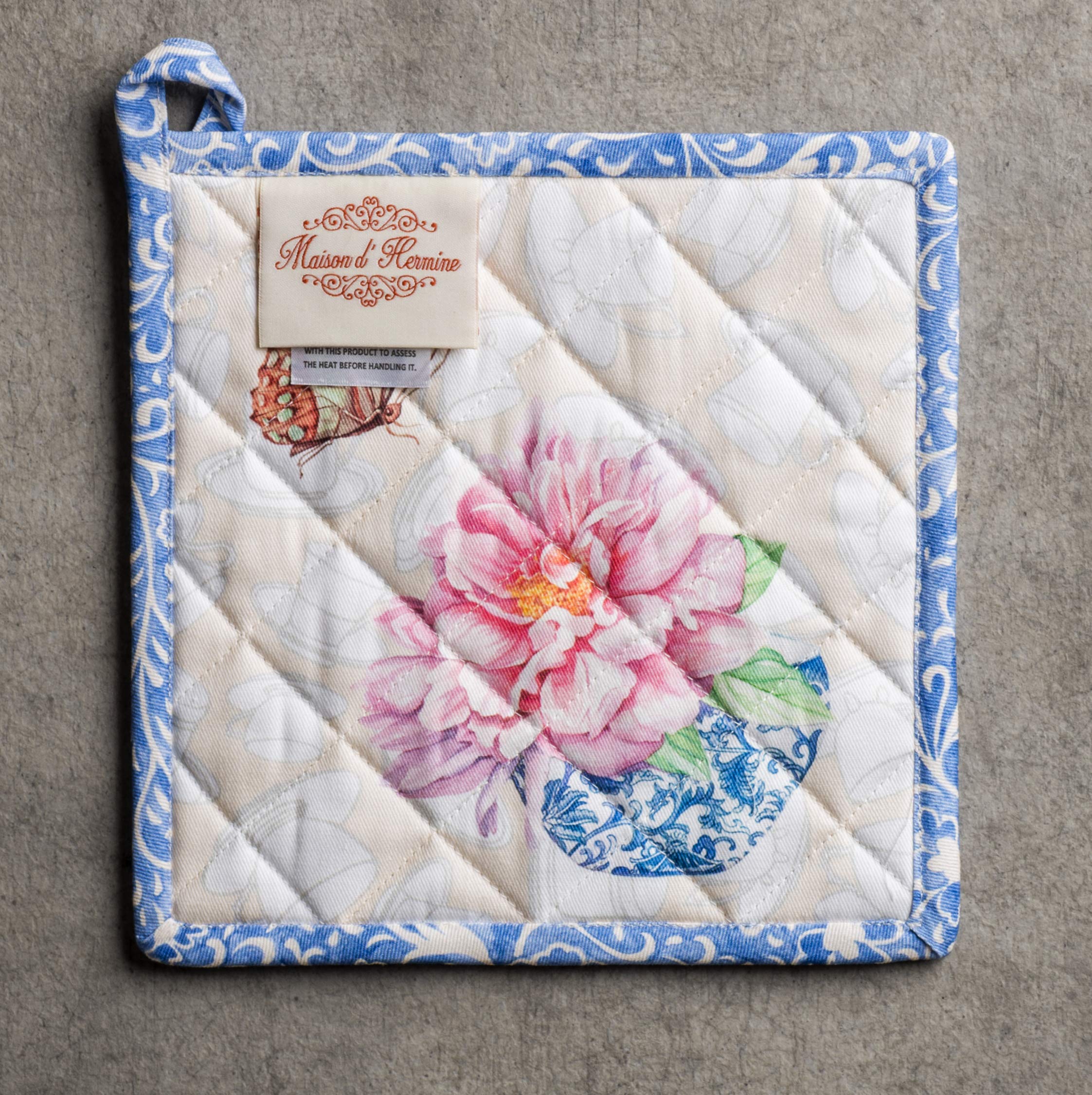 Maison d' Hermine Oven Mitt + Pot Holder 100% Cotton Heat Resistant Kitchen Oven Gloves (7.5"x13") & Hot Pads (8"x8"), Chef, Women & Men Parties, Birdies On Wire - Spring/Summer