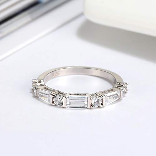 Ginger Lyne Collection Baguette Round CZ Sterling Silver Bridal Anniversary Wedding Band Ring
