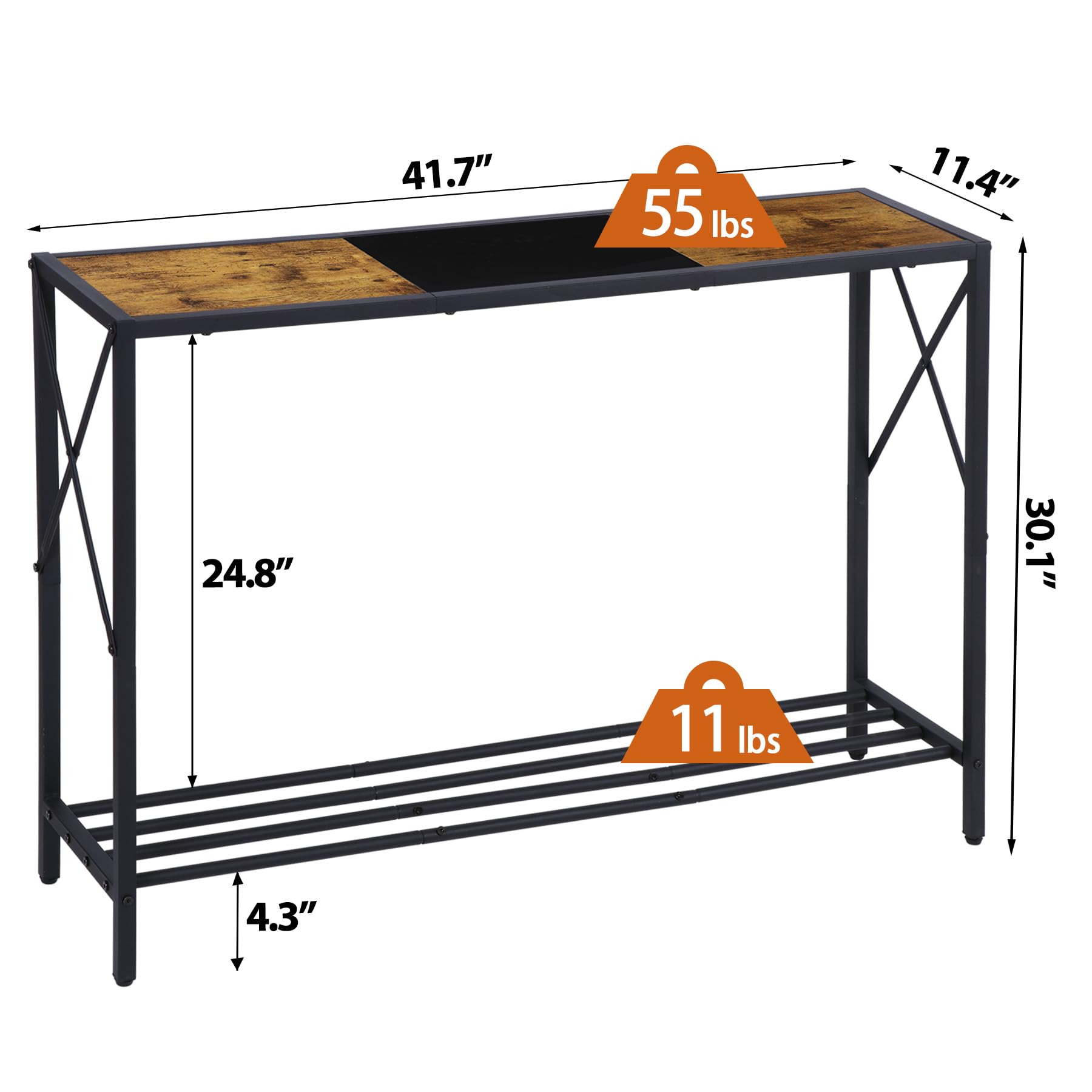 SUPER DEAL 2 Tier Console Table Narrow Entryway Table 41.7" Industrial Sofa Table with Mesh Shelf Slim Side Table for Hallway, Front Hall, Living Room, Heavy Duty Metal Frame