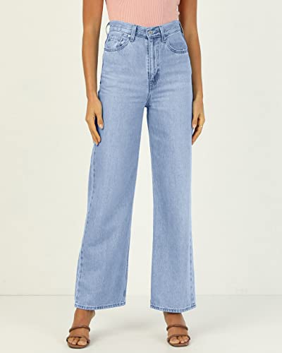SySea Women's Straight Jeans Casual Loose High Waist Solid Wide Leg Ankle Denim Pant, Sky Blue, 4