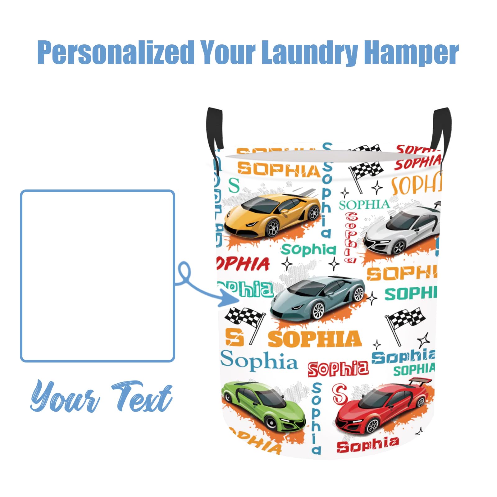 Rucekia Custom Name Truck Laundry Baskets for Nursery, Personalized Baby Boy Laundry Basket with Name, Customize Baby Name Laundry Hamper Kids Storage Organizer 2 Sizes
