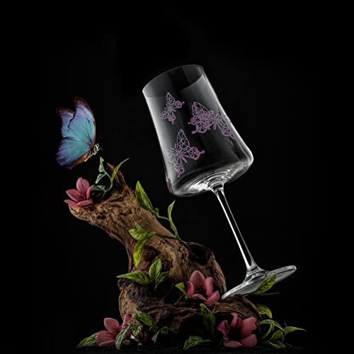 JoyJolt Meadow Butterfly Red Wine Glasses β Premium Red Wine Glasses Set of 2 β Exquisite Pink Butterfly Crystal Wine Glasses β 21oz Long Stem Unique Wine Glasses β Made in Europe