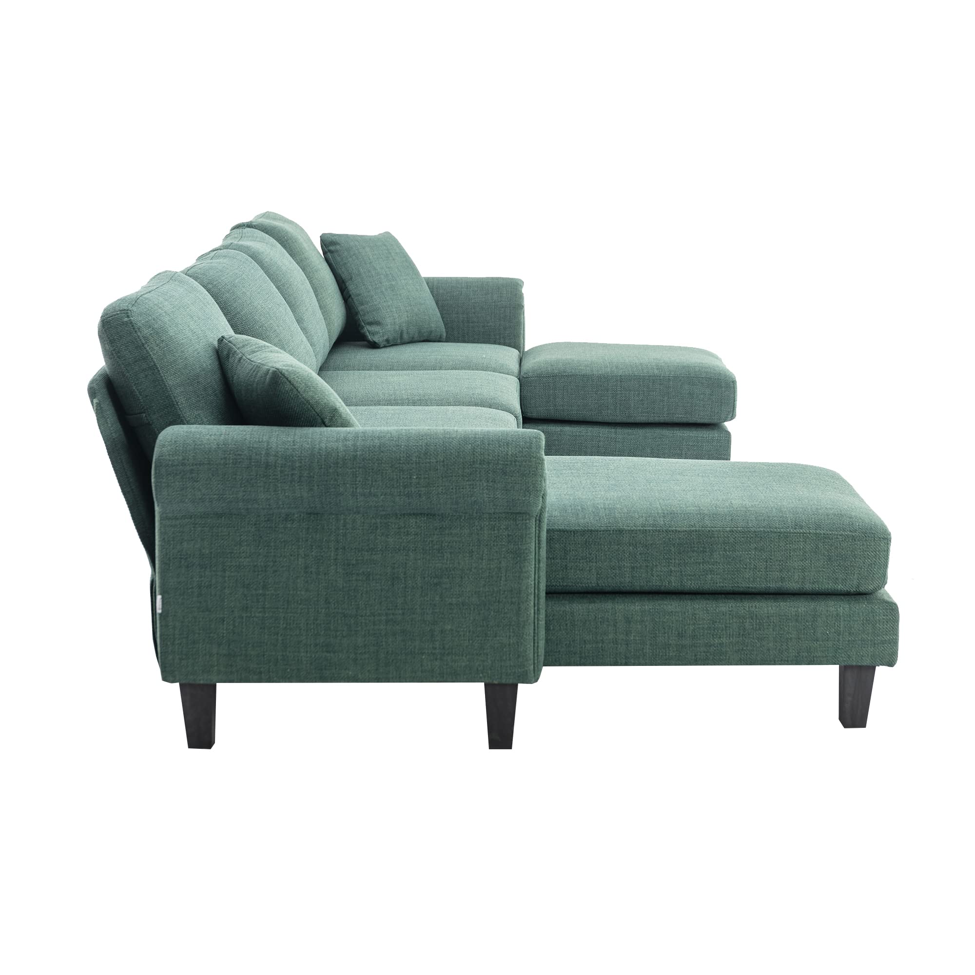 OUYESSIR U-Shaped Sectional Sofa Couch, 4 Seat Sofa Set for Living Room, Convertible L-Shaped Linen Couch Set with Chaise Lounge, Ottoman and Pillows,109 inches (Emerald Green)