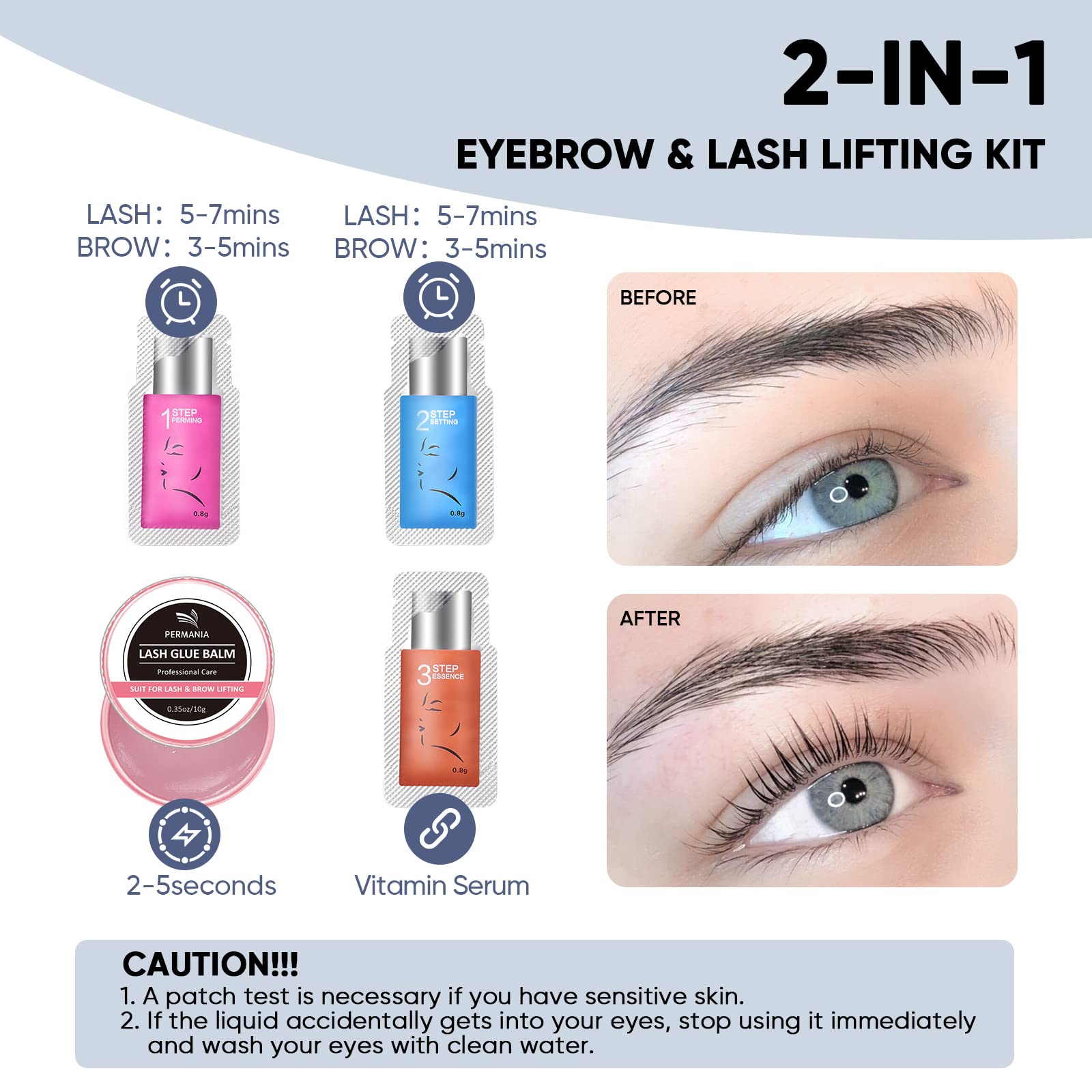 PERMANIA Lash Perm Kit, Lash Lift Sachet Kit with New Eyelash Lifting Glue Balm Smells Great Keeps Both Lashes and Brows in Place 8 Weeks Eyelash Curler and Brow Lamination