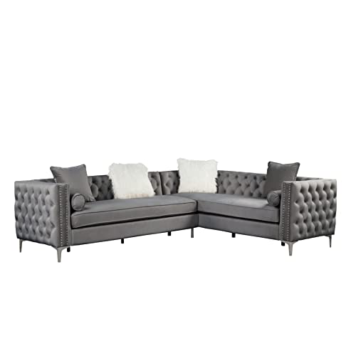 Morden Fort Tufted Velvet Couch Sectional Sofa Couches Mid Century Modern L-Shape Corner Sofa Set for Living Room, Bedroom, Office, Apartment