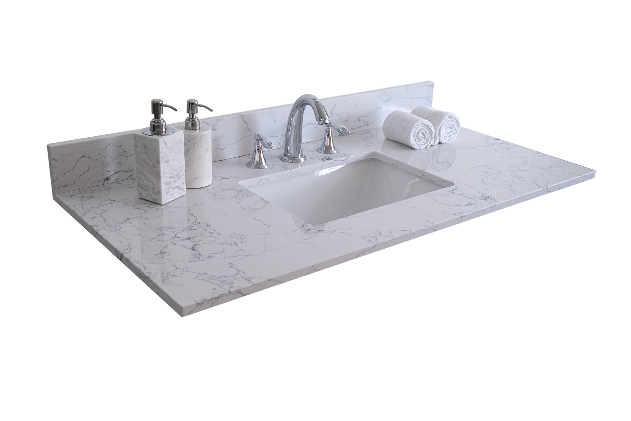 Montary 43"x 22" Bathroom Vanity Top Lightning White Engineered Marble Stone 3 Pre-Drilled Hole Vanity Top with Undermount Ceramic Sink and Backsplash (Not included Faucet)