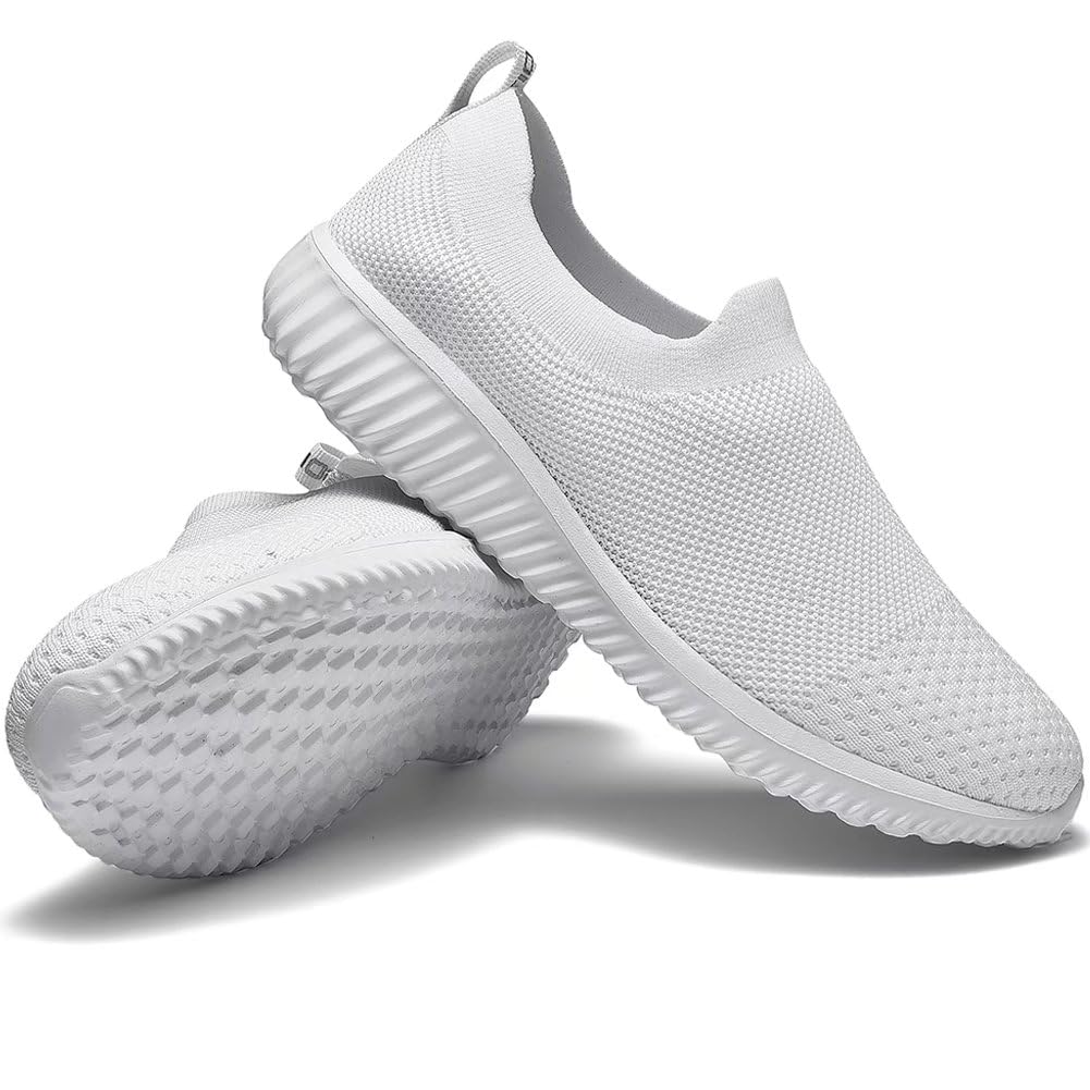 LANCROP Women's Walking Nurse Shoes - Mesh Slip on Comfortable Sneakers 5 US, Label 35 All White