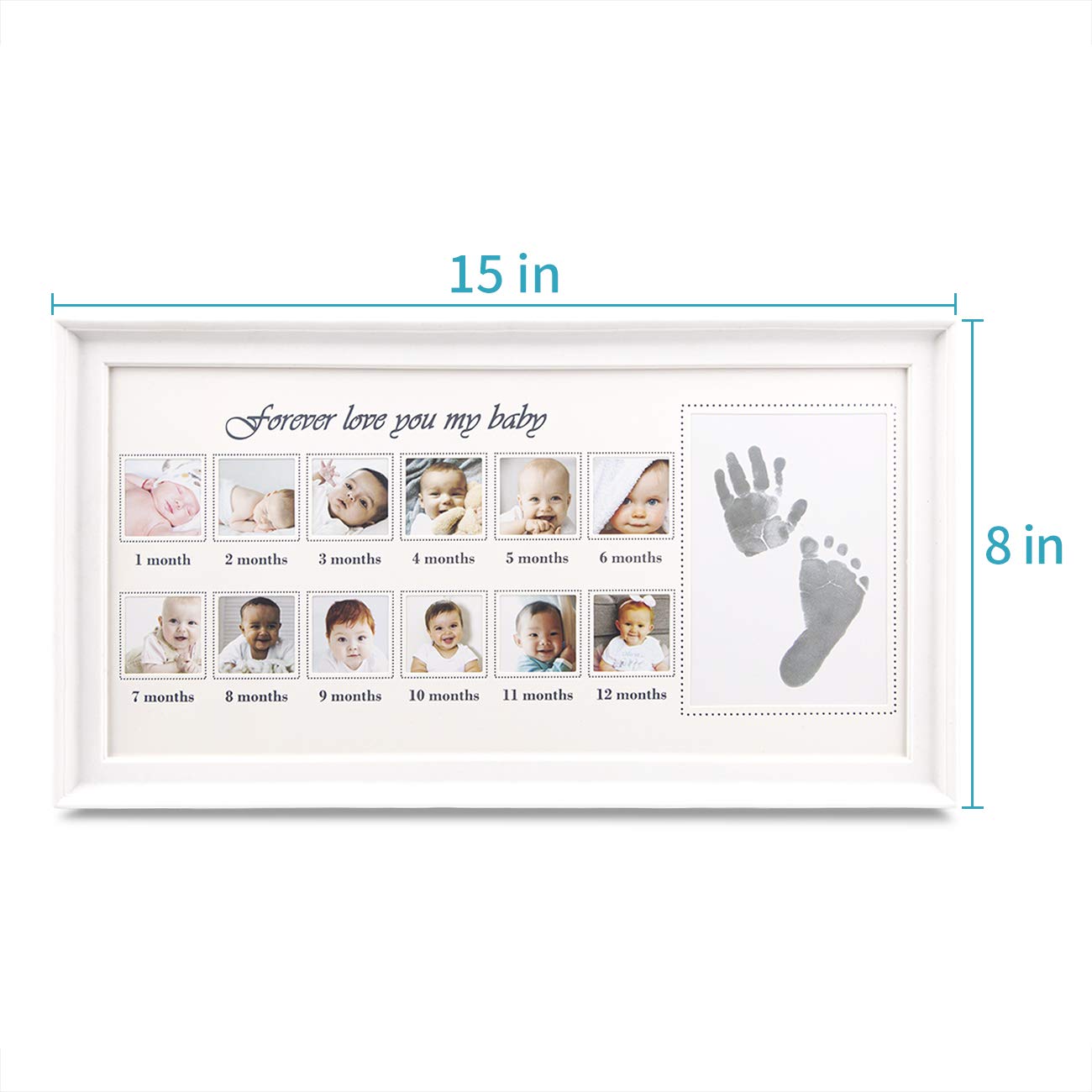 Hiverst Baby Keepsake Frame Kit, Shatterproof Baby First Year Frame in Delicate Package- Ideal Personalized Newborn Baby for Baby Shower with Ink Pad Stamp & Stencil, 15" x 8"