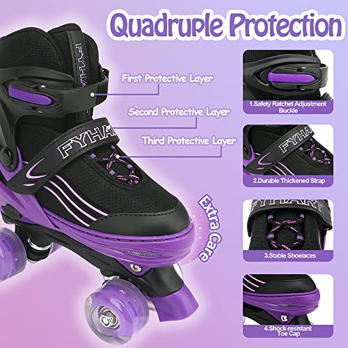 SYXKJ Roller Skates for Boys 8 Wheels Light Up Fun Illuminating Girls Roller Skates Kids Skates 4 Size Adjustable (Youth 4-7)