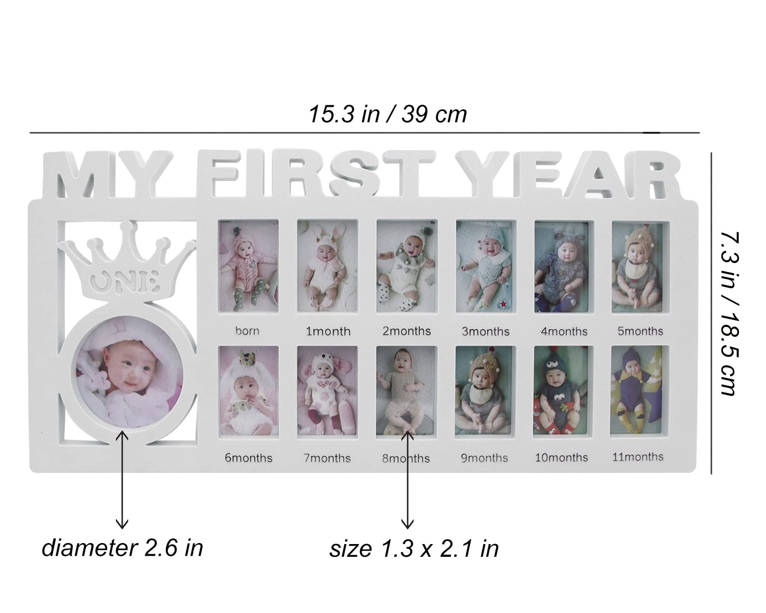 MICKYU My First Year Newborn Keepsake Frame 12 Months Milestone Photo Frames Mothers Day Accessory Baby Shower Gifts Nursery Décor (White)