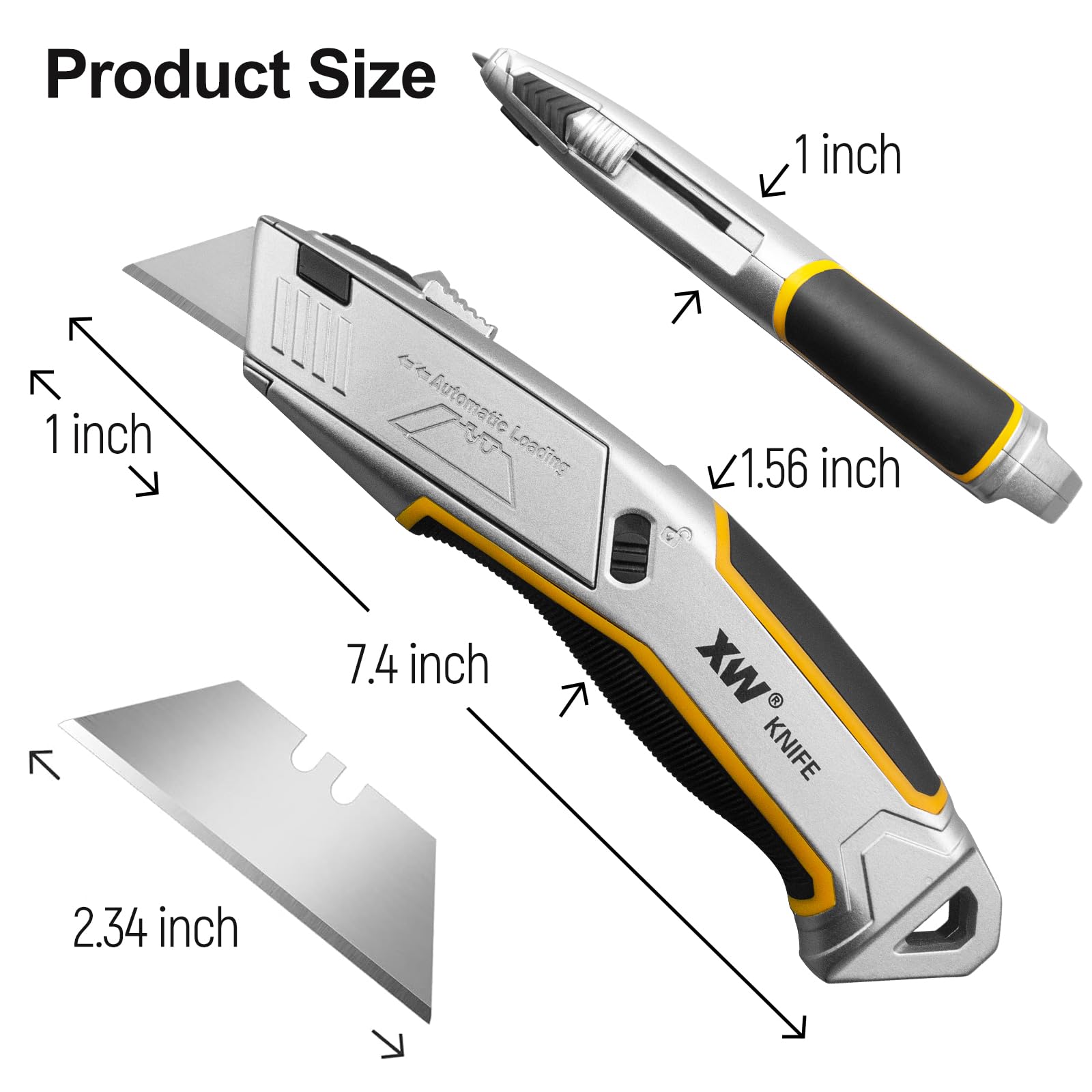XW Heavy Duty Auto-loading Utility Knife,3-position Retractable Box Cutter with Total 5 Blades