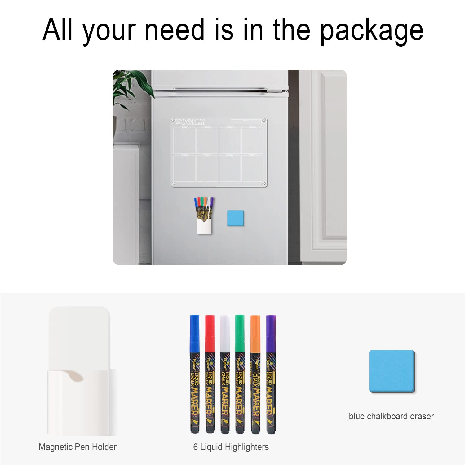 Hivillexun 17"x12" Clear Acrylic Magnetic Dry Erase Board with Monthly & Weekly Planner, 6 Markers & Large Eraser for Refrigerator Organization