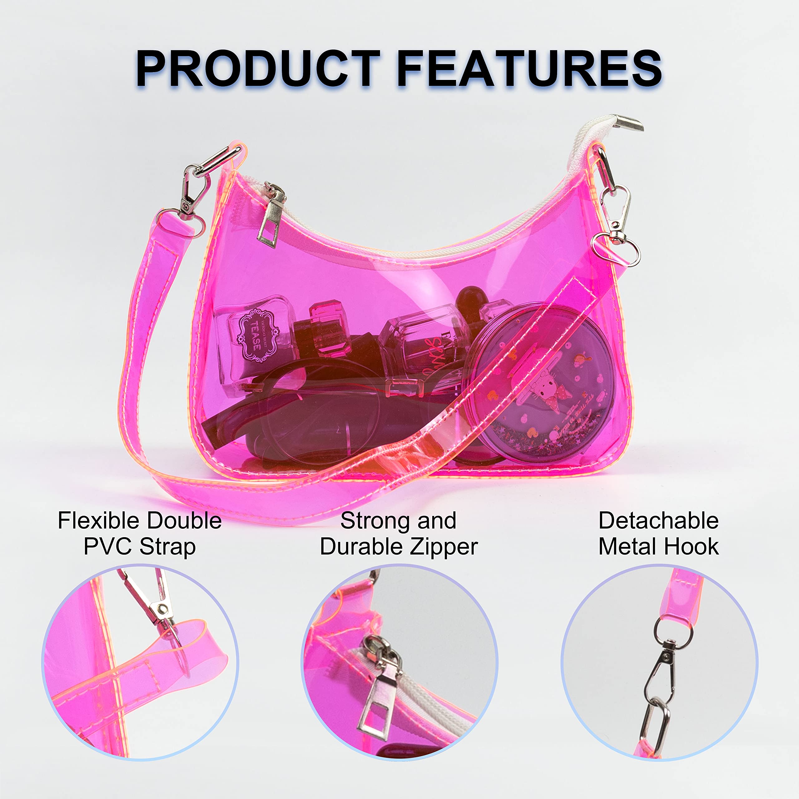 Little Italy Stadium-Approved Clear Purse for Concerts, Clubs, Sporting Events (Pink)