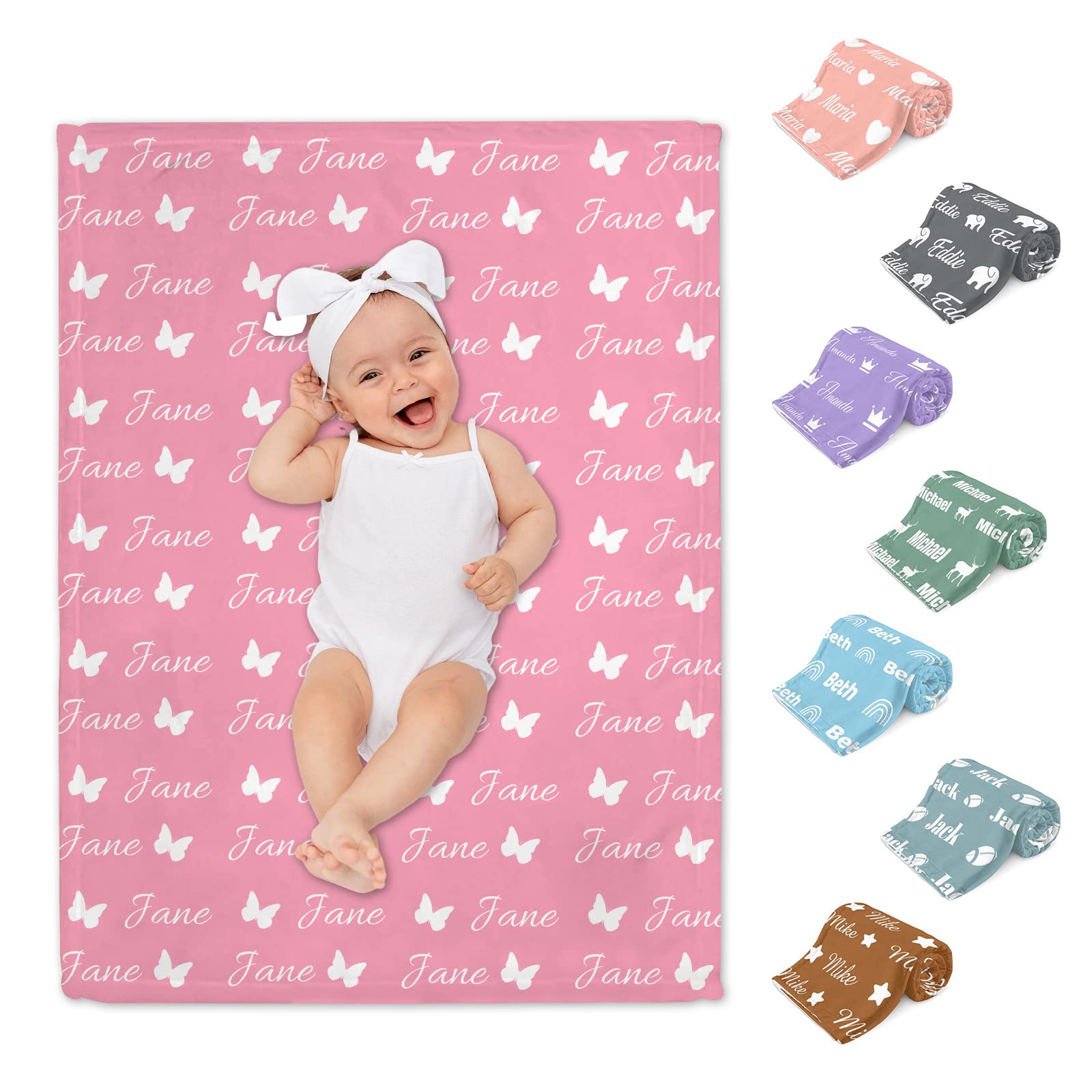 Personalized Baby Blankets with Name, Custom Baby Blankets for Girls and Boys with Cute Pattern, Soft Throws Name Blanket for Kids, Personalized for Newborn Infant, New Mom Gifts