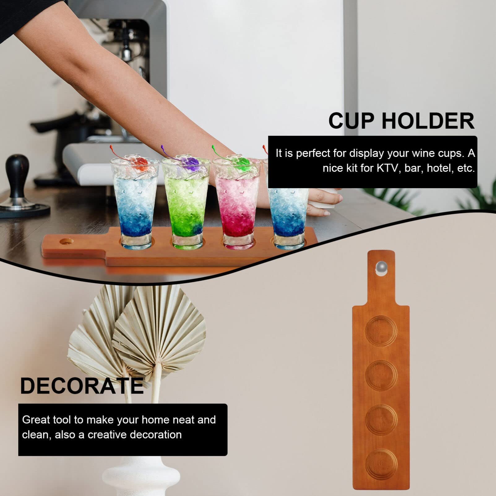Kichvoe Wine Flight Board Wooden Wine Tasting Board Tequila Board 4 Cups Beer Flight Serving Paddle Wood Whiskey Flight Serving Tray for Home Bar Party