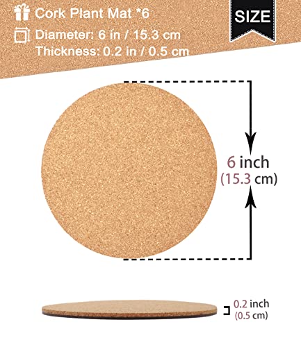 KITLAB Cork Plant Coasters, Double Layers 6 Inch Cork Planter Coaster, Absorbent Cork Plant Mats, Cork Plant Coasters for House Plants, 6 Pcs