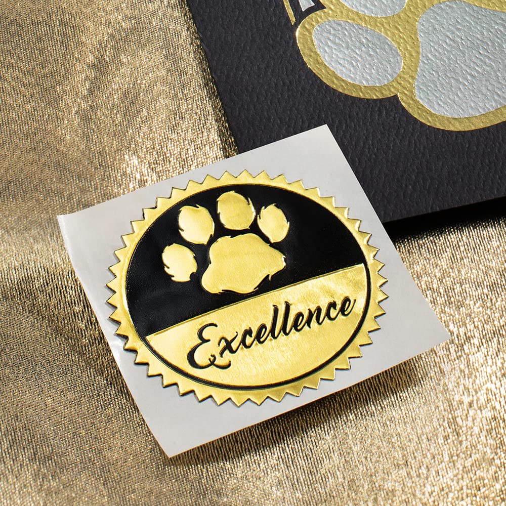 PaperDirect, Gold and Black Embossed Paw Excellence Seals, 2 Inches, 100 per Package
