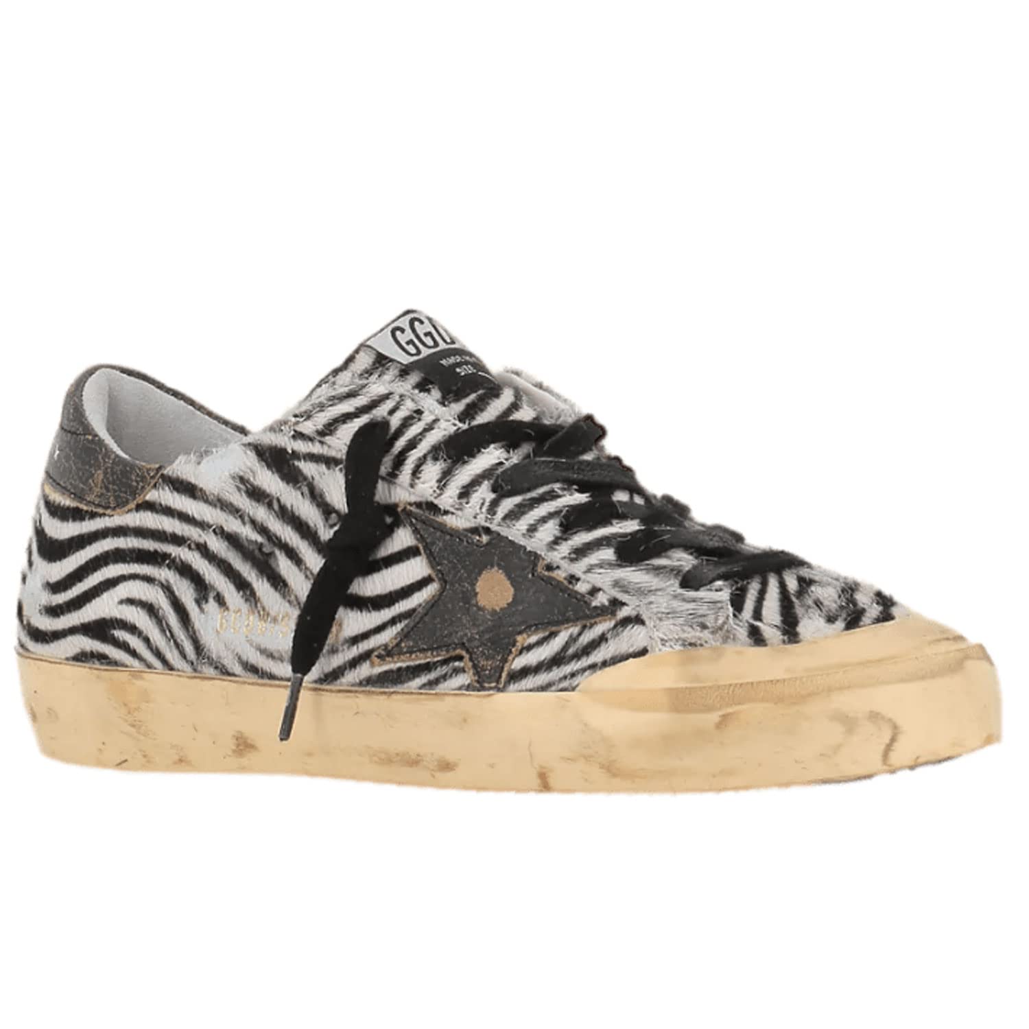 Golden Goose Super-Star Penstar Minizebra Horsy Upper Leather Star and Heel Womens Distressed Sneaker - 38 Black