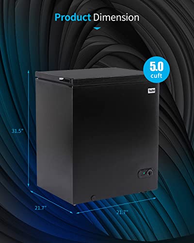 TABU Chest Freezer, 5.0 Cu Ft Deep Freezer with Removable Storage Basket, Black Top Open Door Freezer with 7 Level Adjustable Temperature, Compact Freezer with Top Open Door (Black)