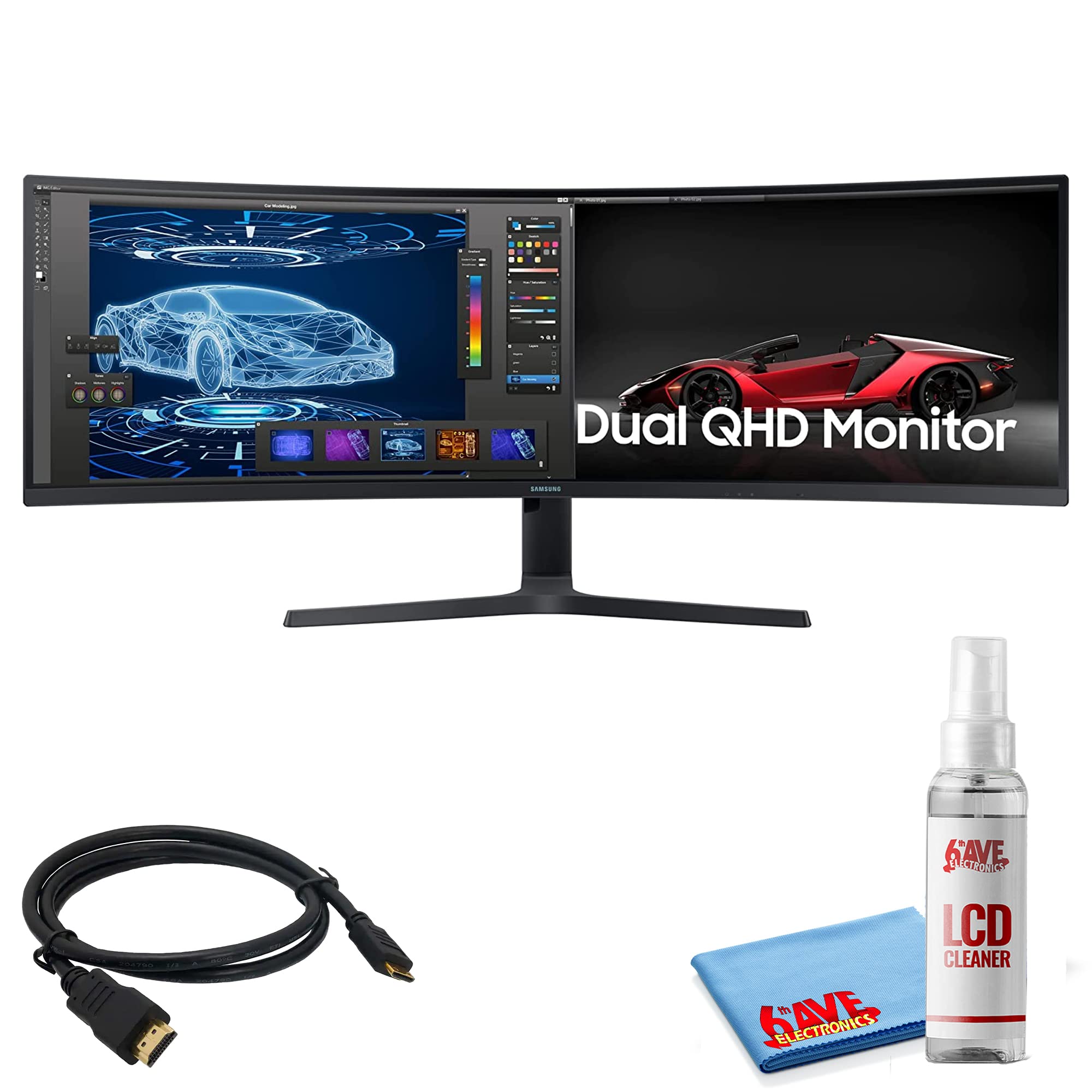 Samsung 49" S95UA Super Ultrawide Dual QHD Monitor, 4ms, QLED, HDR400, USB-C, USB Hub, 120Hz with LCD Screen Cleaner