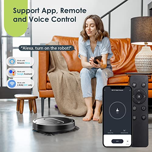 Robot Vacuum and Mop Combo, 3 in 1 Mopping Robotic Vacuum with Schedule, App/2.4Ghz Wi-Fi/Alexa, 1600Pa Max Suction, Self-Charging Robot Vacuum Cleaner, Slim, Ideal for Hard Floor, Pet Hair, Carpet