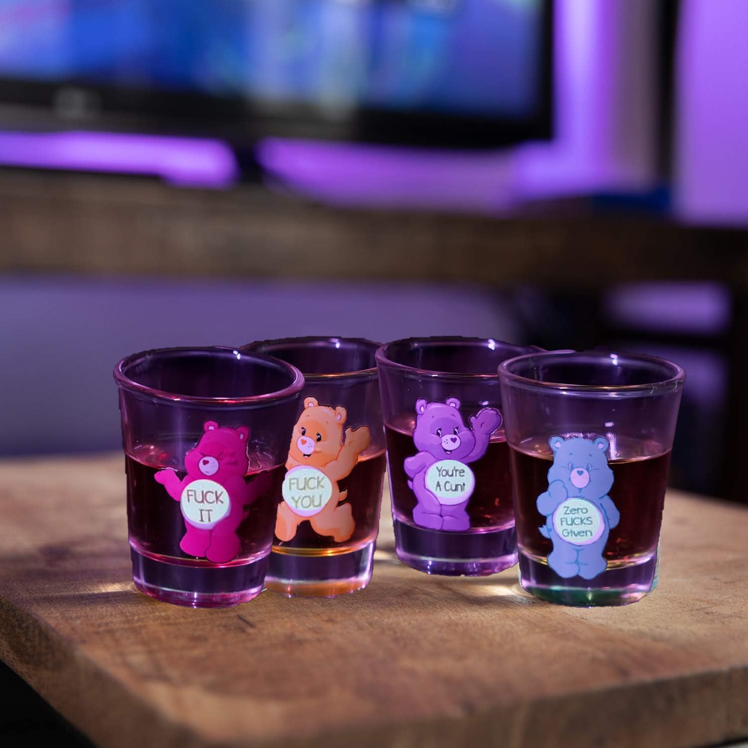 SIHPTO Swear Bears Shot Glasses 6-Pack Mini Glass Set,1.5 Ounces Swear Bears One Mouth Cup,Cocktail, Whiskey Six Colors Shot Glasses Set