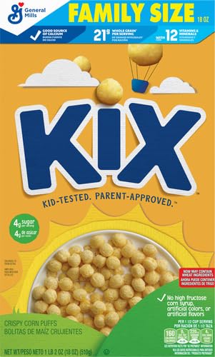 Kix Whole Grain Breakfast Cereal, Crispy Corn Cereal Puffs, Family Size, 18 oz