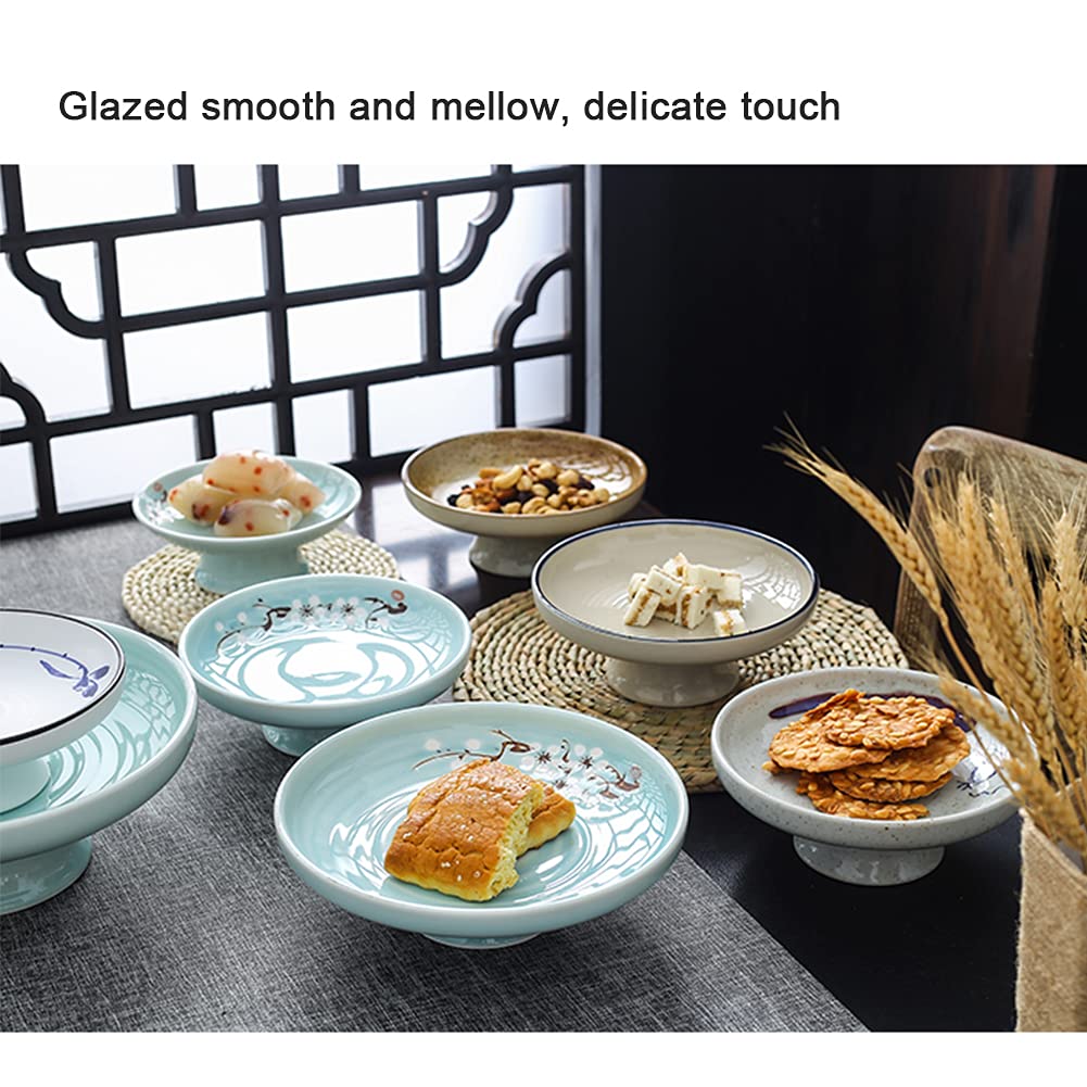 Kelendle Ceramic Footed Bowl Round Pedestal Bowl Decorative Fruit Bowl Serving Dish Dessert Display Tray Trifle Cups Snacks Nuts Plate for Kitchen Counter Centerpiece Table Decor Blue 10inch