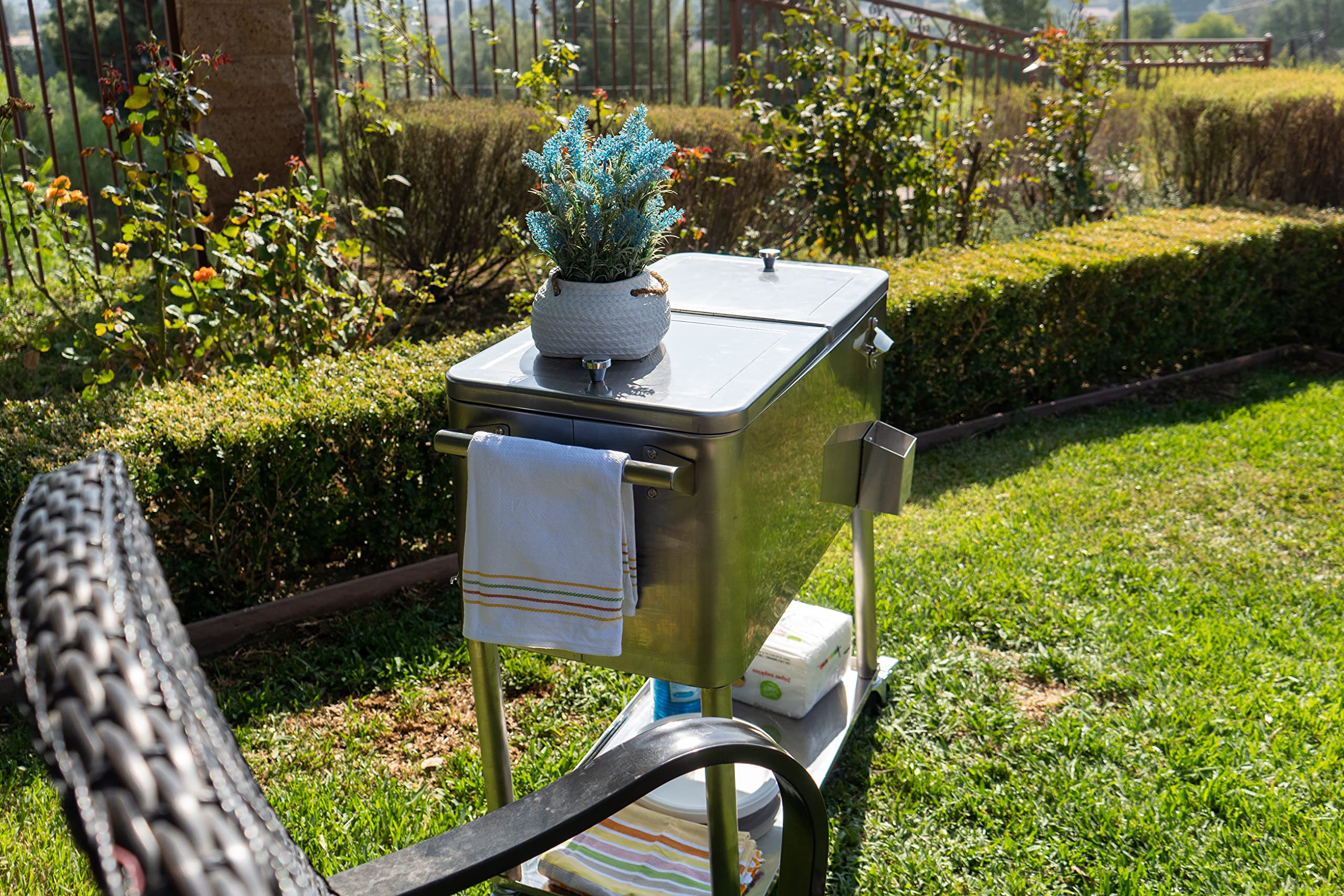 Permasteel 80-Qt Outdoor Patio Cooler with Wheels and Handles, Stainless Steel