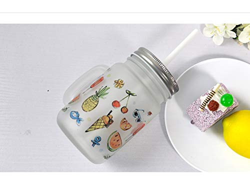 Mason Blank Sublimation Frosted Glass Jar Mugs 430ml with Glass Handles and Straw Drinking Heat Press Dye Transfer 4 pieces