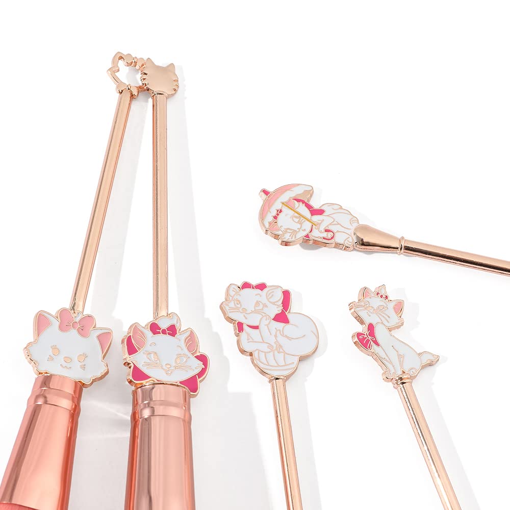 Marie Cartoon Cat Makeup Brushes - 5pcs Cute Animal Designed Soft Pink Makeup Brushes Set, Professional Cosmetic Tool Kit Pink Drawstring Bag Included for Girls and Women (5PCS)
