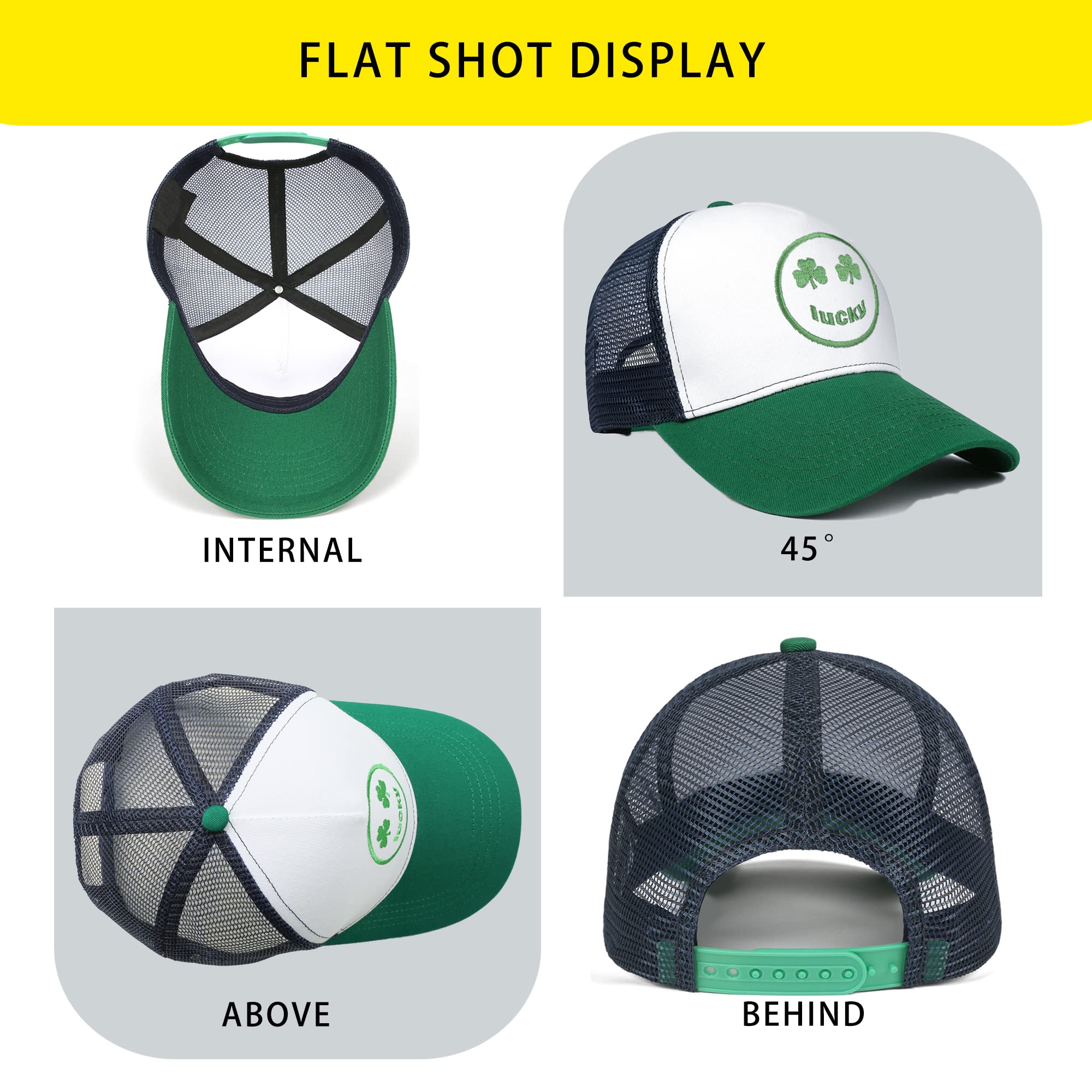 Lucky St Patricks Day Hat for Men Women White Green Shamrock Baseball Cap Adjustable Four-Leaf Clover Dad Hat