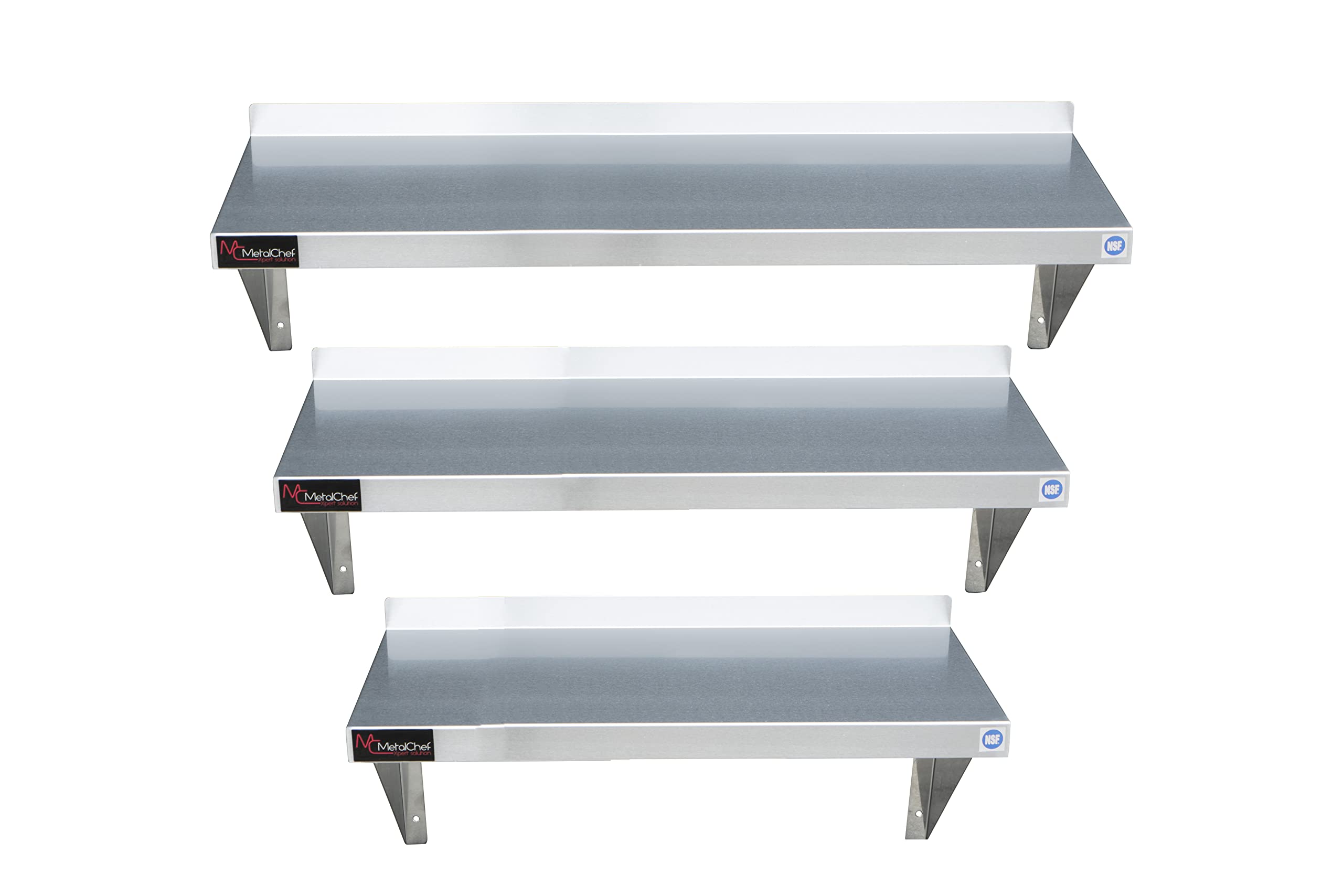 METALCHEF, Stainless Steel Wall Shelf with backsplash 12β D x 48β W| Metal Shelf for Kitchen, Restaurant, Garage and Laundry Room, Wall Mount NSF 18 GA