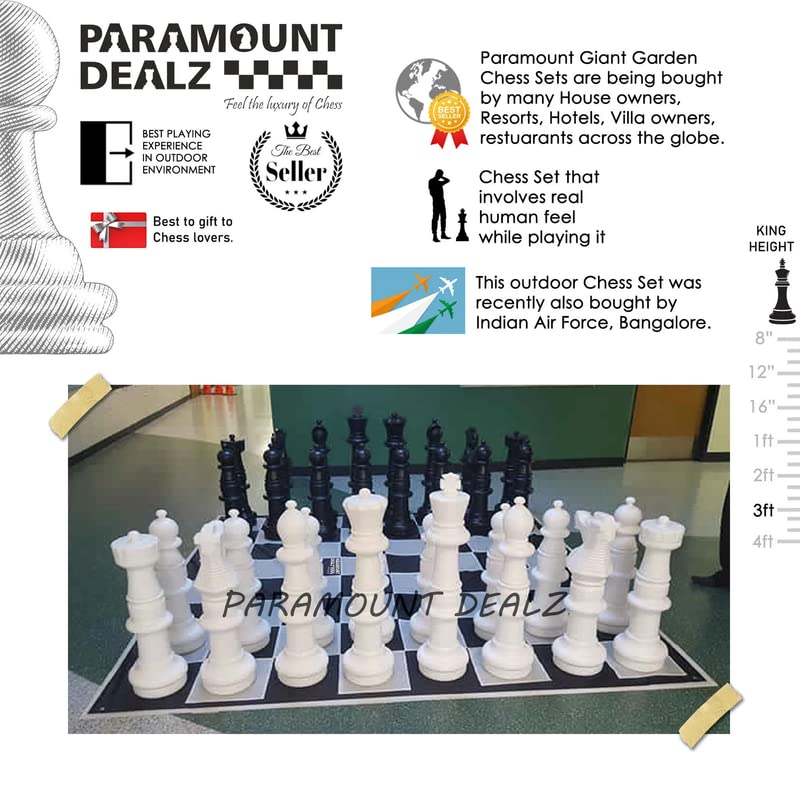 Paramount Dealz 3 Feet (37 Inches ) Giant Chess Pieces Set | Set of 32 Chess Pieces | Premium Plastic Giant Lawn Chess Piece Set