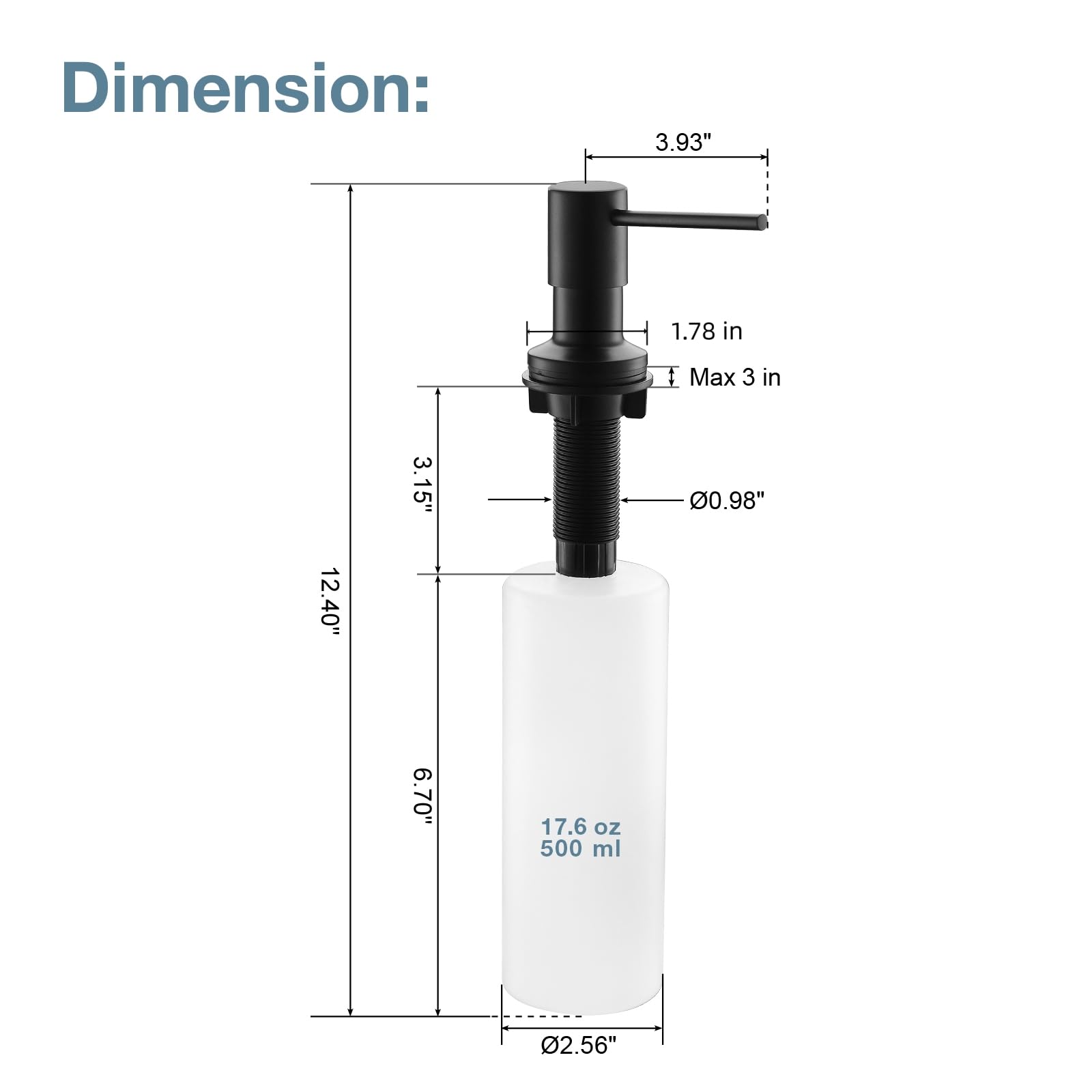 Matte Black Kitchen Sink Soap Dispenser, Ouen Countertop Pump Hand Lotion Built in Pump Soap Dispensers, Stainless Steel Sink Soap Dispenser Pump with 17oz Large Liquid Soap Bottle