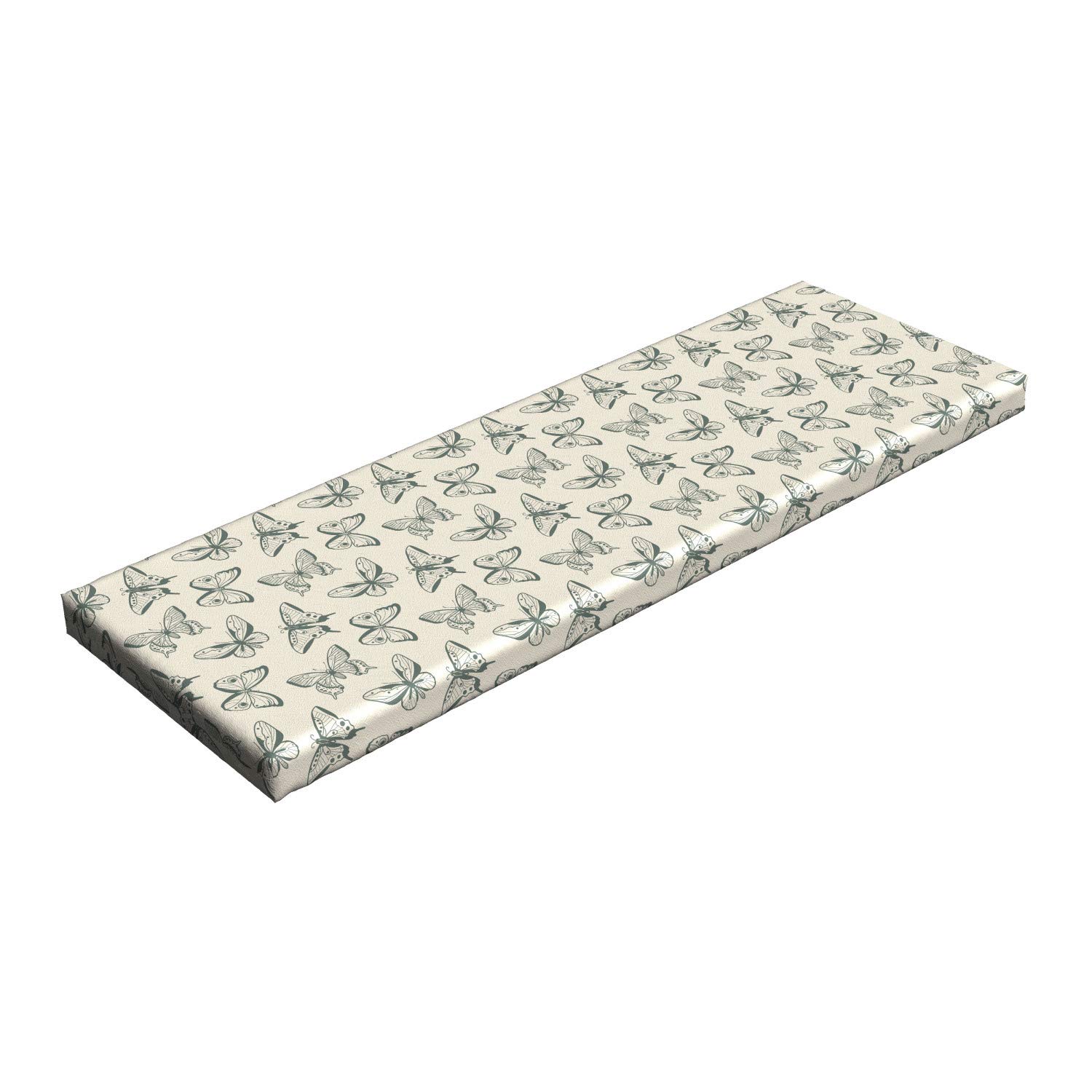 Lunarable Spring Bench Pad, Earthy Tone Damask Stencil Swallowtail Butterfly and Skippers, Standard Size HR Foam Cushion with Decorative Fabric Cover, 45" x 15" x 2", Green Eggshell