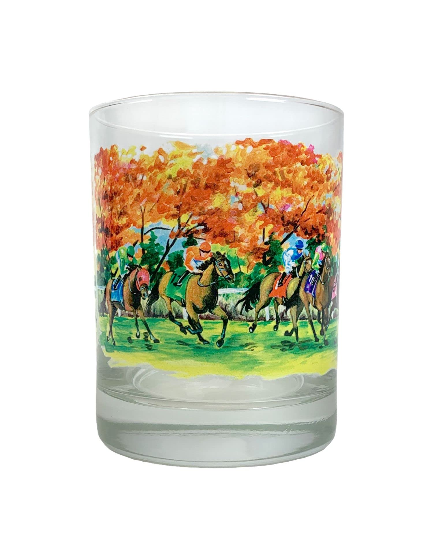 Kentucky Bourbon Trail Old Fashioned Whiskey Rocks Glass - Short Whisky Tumbler with John Morris ''The Spirit of Fall Racing'' Artwork - Unique Gift for all Bourbon Drinkers - Single 13 oz Glass