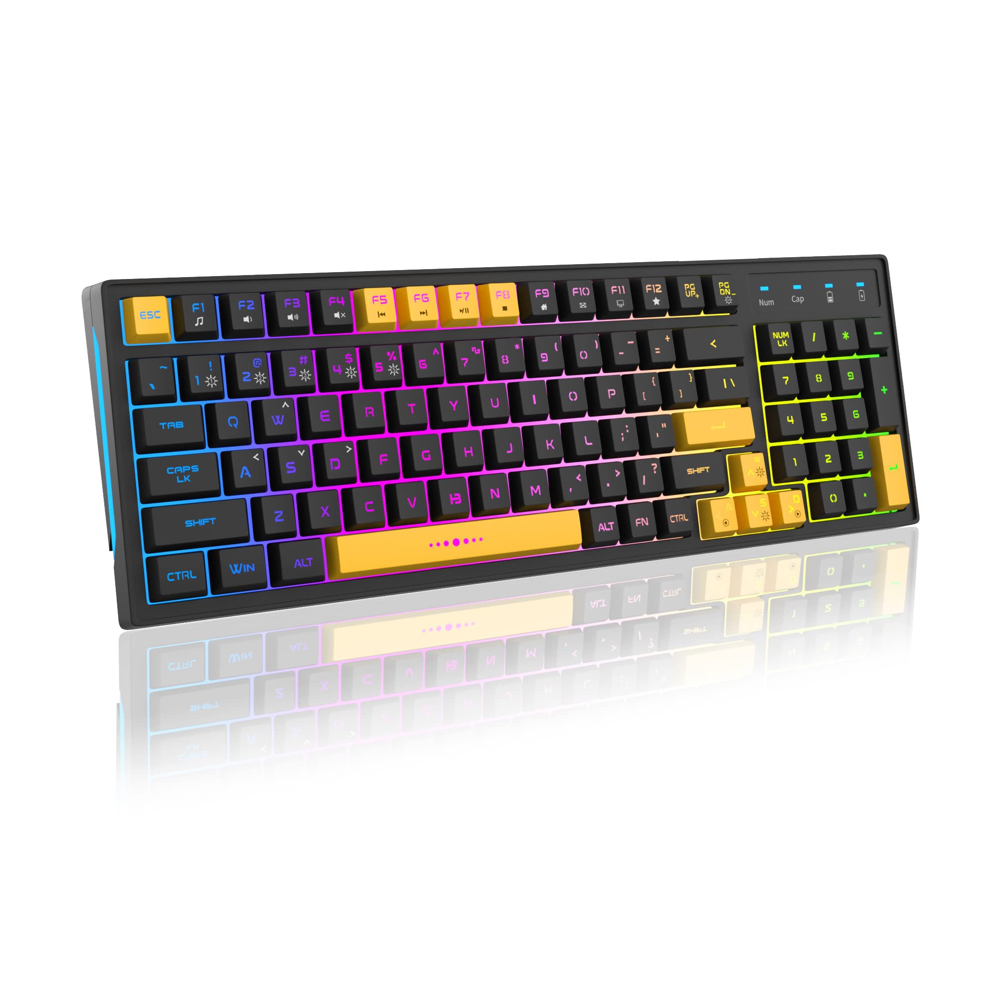 MageGee 96 Keys Wireless Keyboard,V520 RGB Backlit USB Wireless Gaming Keyboard,92% Layout Ergonomic Anti-Ghosting Computer Keyboards for Windows PC Games Work and Daily Use (Black Yellow Keycaps)…