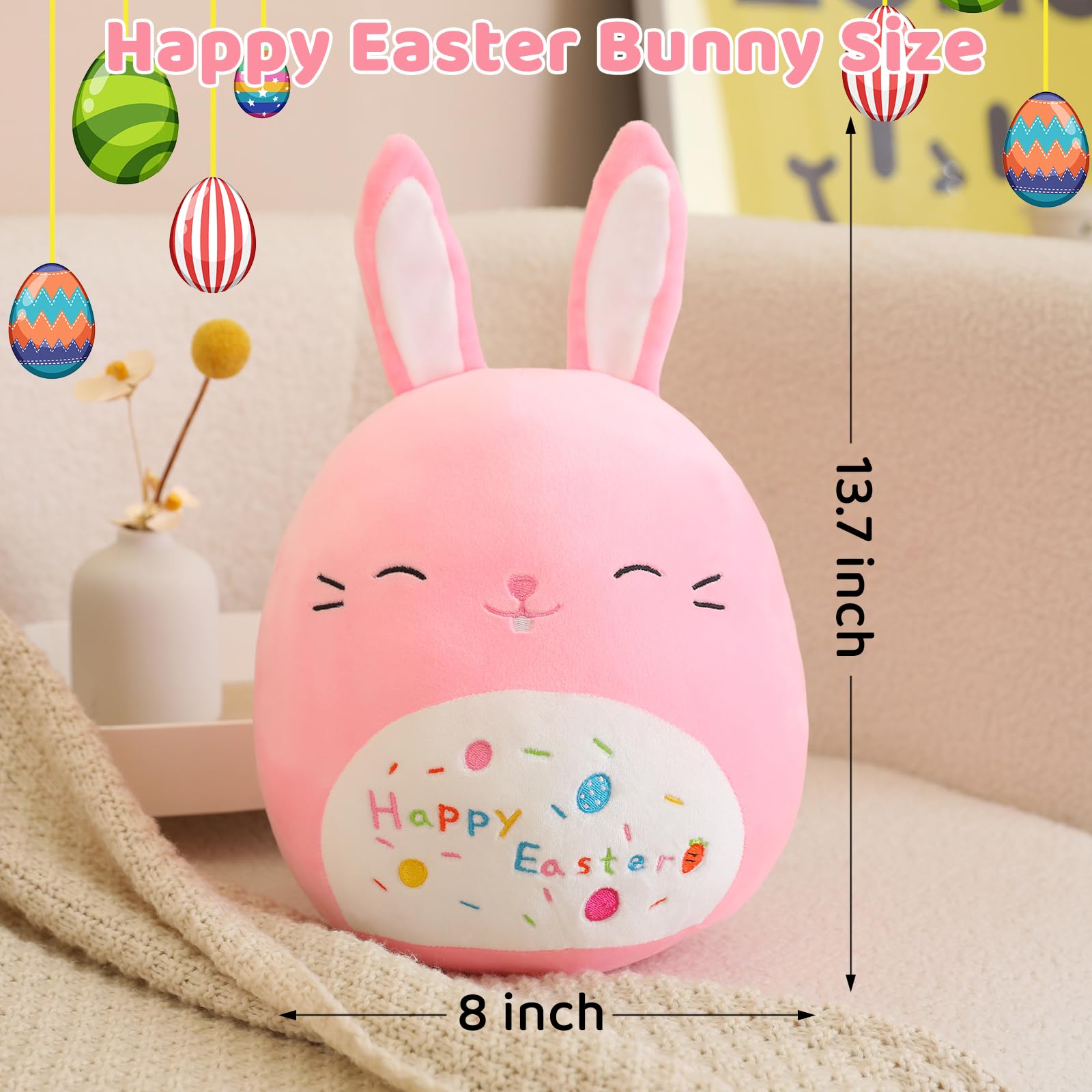 TOYSYM Pink Bunny Plush Cute Easter Bunny Stuffed Animal Toy Soft Rabbit Strawberry Plushies Easter Plushie Pillow Doll Gifts for Kids Decor 13.7 inch