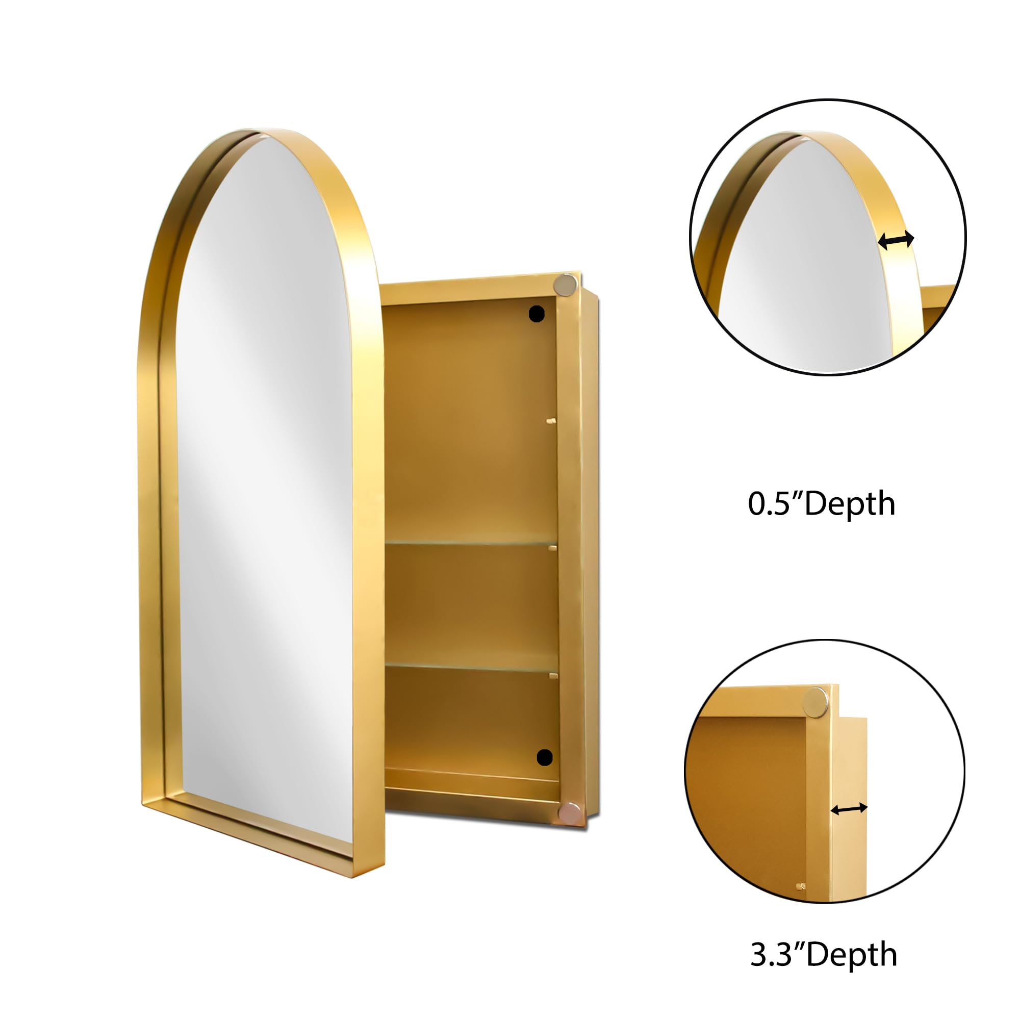 roomfitters 24x36 Arched Recessed Medicine Cabinet, Metal Framed Storage Cabinet with Mirror for Bathroom, Matte Black