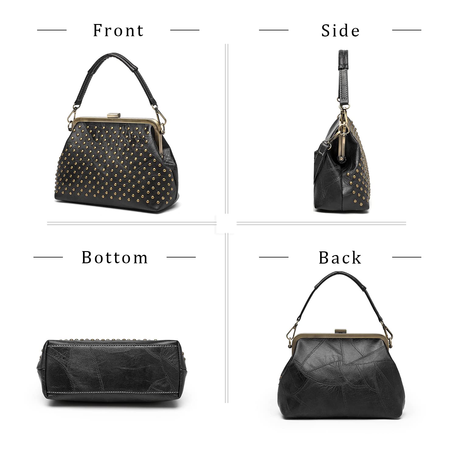 LUI SUI Vintage Rivet Shoulder Bags for Women Retro Classical Top Handle Purse Tote Bags