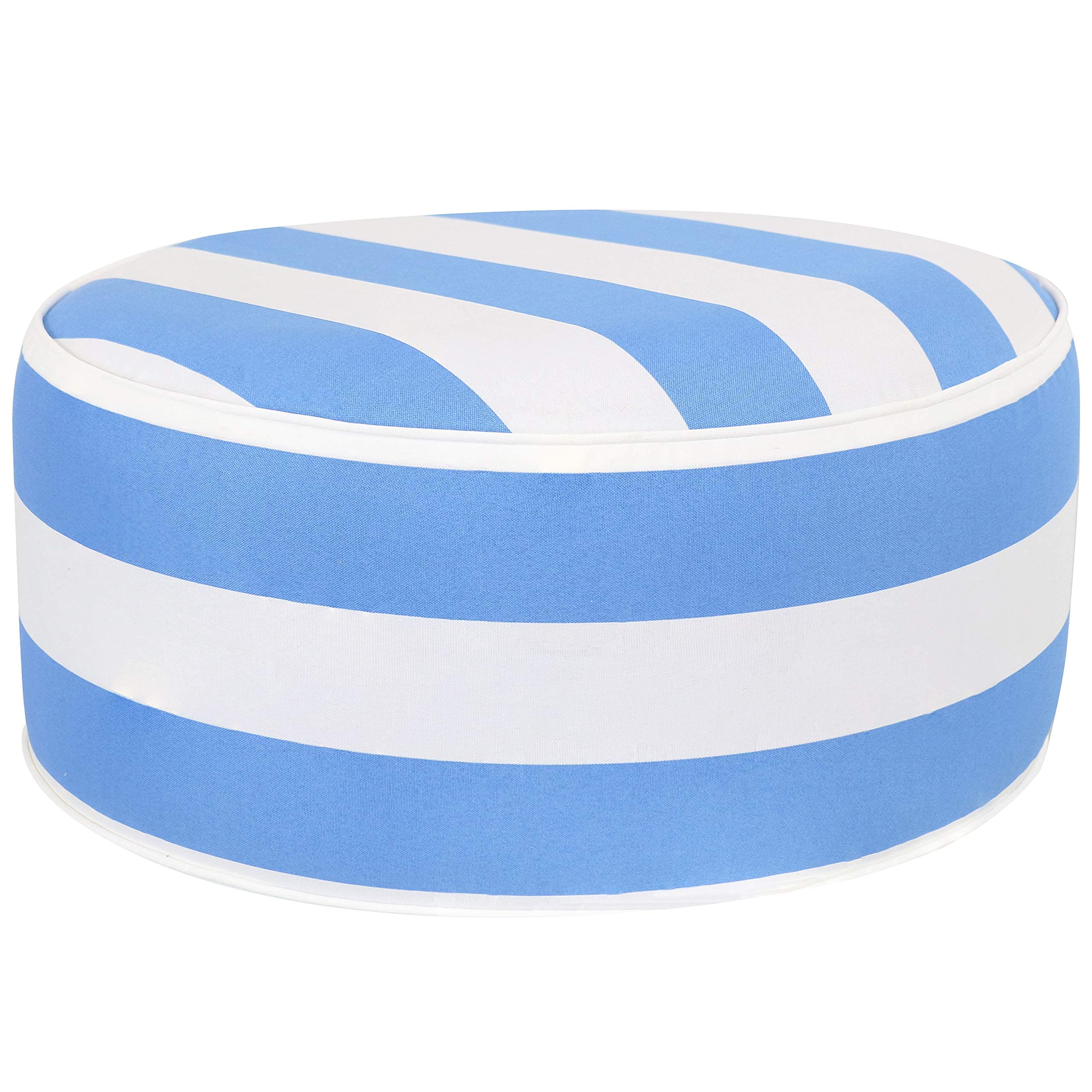 Sunnydaze 17-Inch Square Beach-Bound Stripe Indoor and Outdoor Decorative Throw Pillows Set of 2 with Zipper Closures and Inserts and Indoor and Outdoor Inflatable Ottoman Bundle