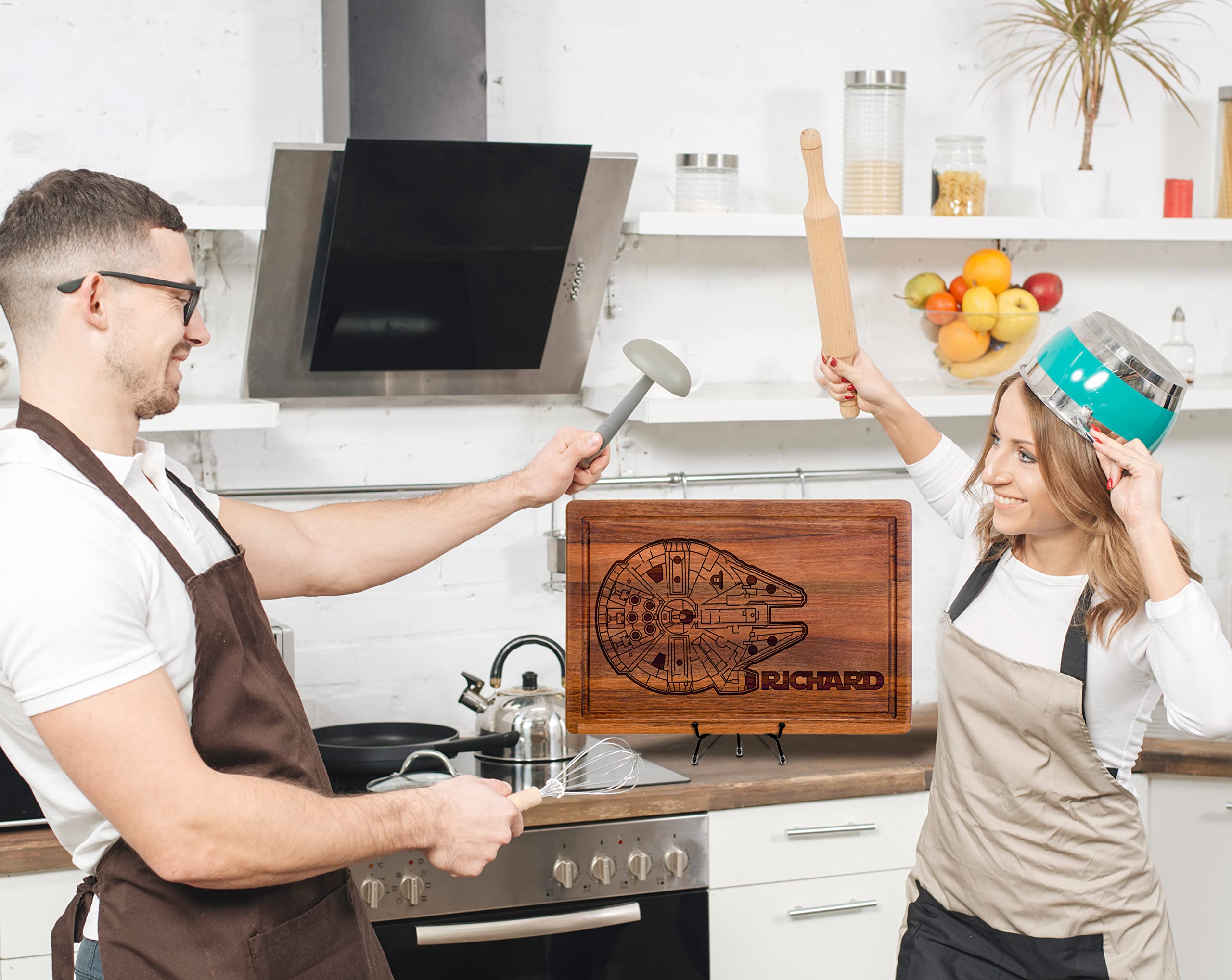 Millenium Falcon Cutting Board Fathers Day Gifts, Personalized Stars War Charcuterie - Serving Board, Customi Dad Gift, Custom Engraved Wood Plate, Unique Design, USA Handcrafted Star Waars Board