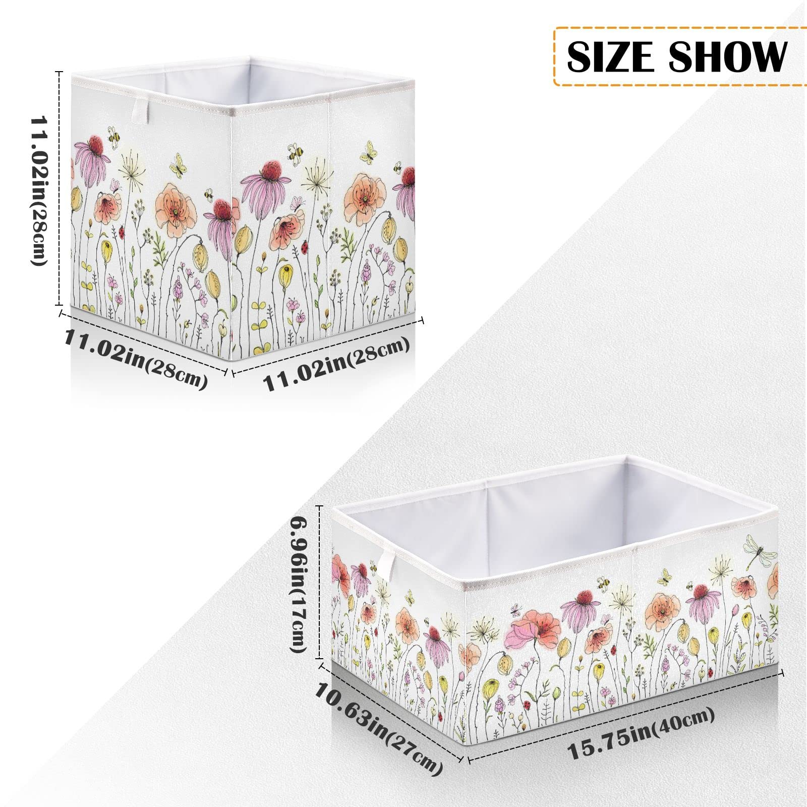 Kigai Storage Basket Elegant Flowers (2) Foldable Storage Bin 11 X 11 X 11 Inches Cube Storage Baskets Box for Shelves Closet Laundry Nursery Bedroom Home Decor
