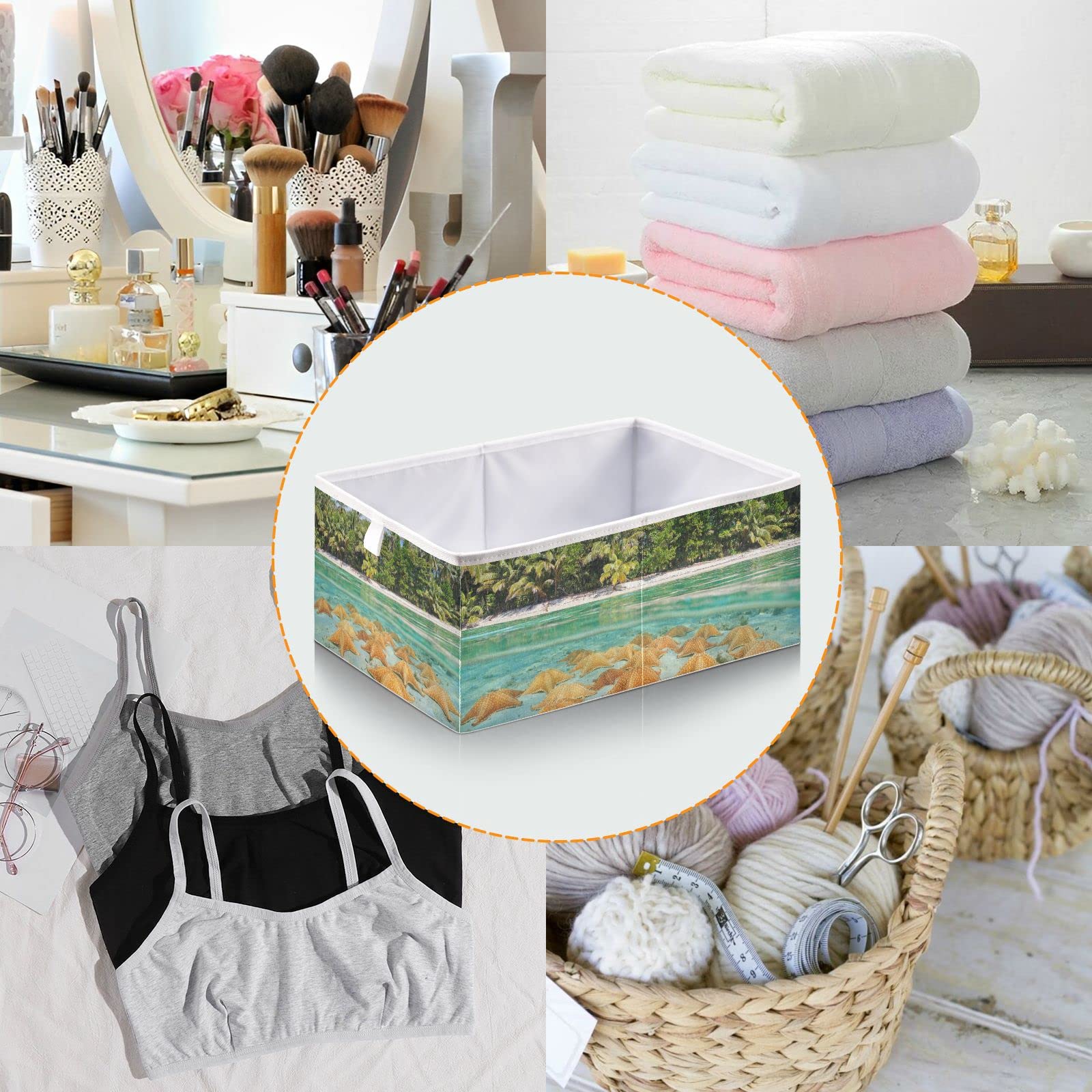 Kigai Storage Basket Tropical Palm Trees & Starfishes Foldable Storage Bin 11 X 11 X 11 Inches Cube Storage Baskets Box for Shelves Closet Laundry Nursery Bedroom Home Decor