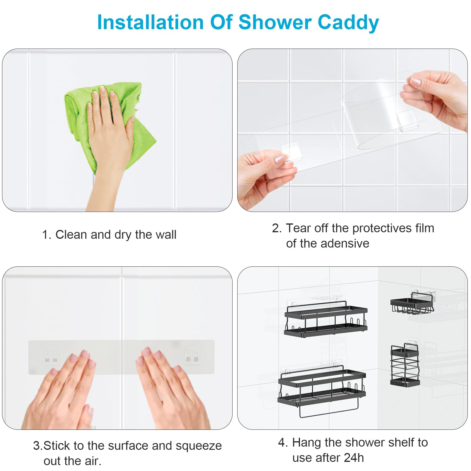 ZTDT Shower Caddy Shelf Organizer Rack Adhesive Shower Organizer Wall Mounted Storage Shower Basket Bathroom Shower Organizers Shower Shelf for Inside Shower with Soap Caddy Toothbrush Holde。