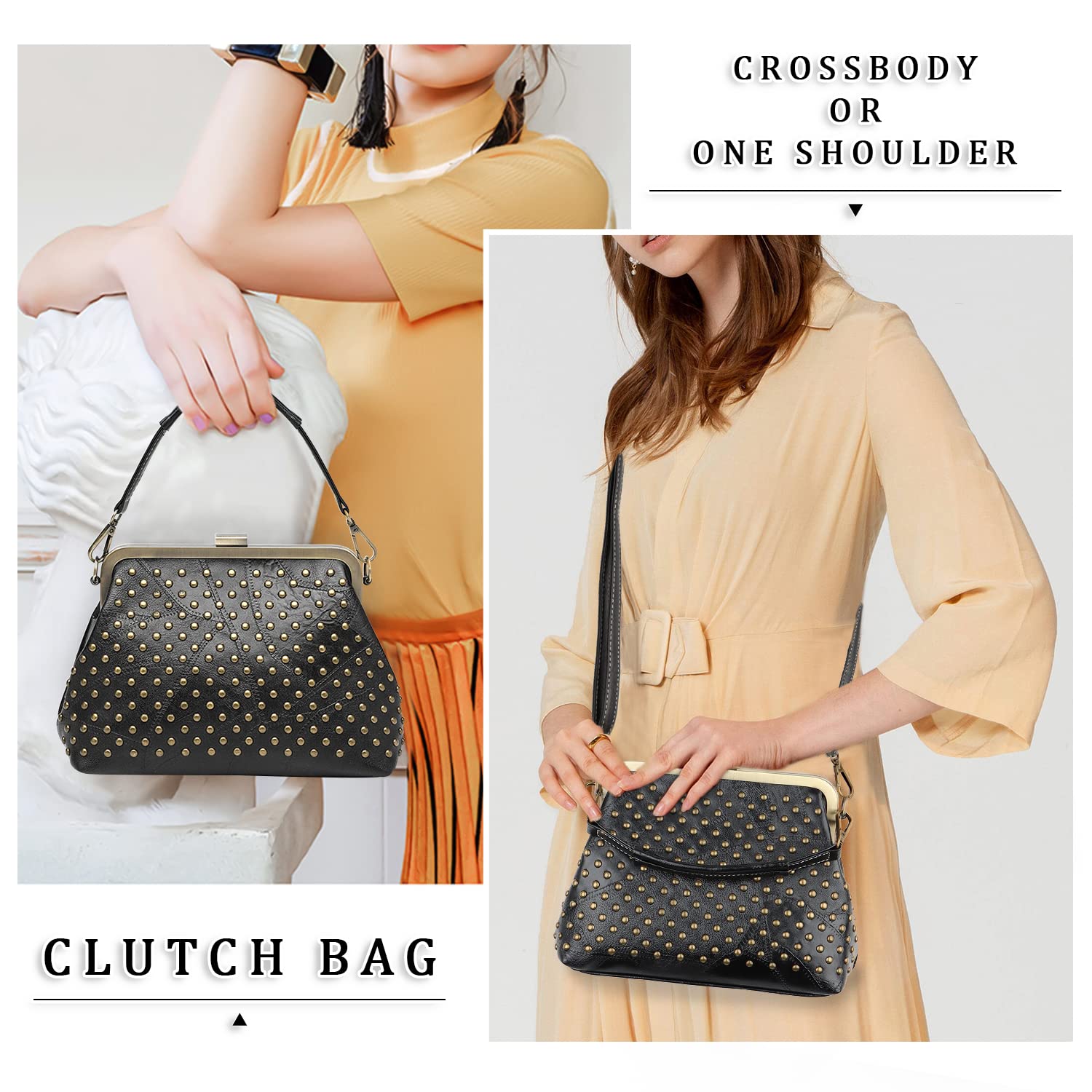 LUI SUI Vintage Rivet Shoulder Bags for Women Retro Classical Top Handle Purse Tote Bags