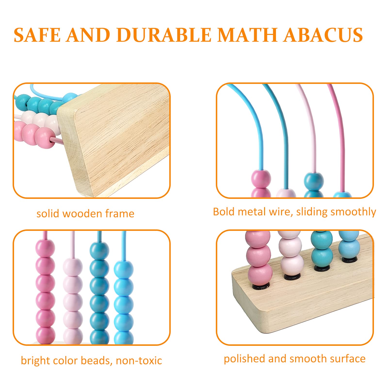 MICKYU Wooden Montessori Abacus Toy - Educational Math Counting Toy with 40 Beads - Kindergarten Learning Resource