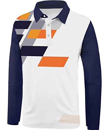 LLdress White Graphic Mens Polo Shirts Long Sleeve Moisture Wicking Collared Golf Casual T-Shirt, White L